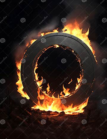 Circle Shape Realistic Fire Ring with Fire Particles Ai Generated Stock ...