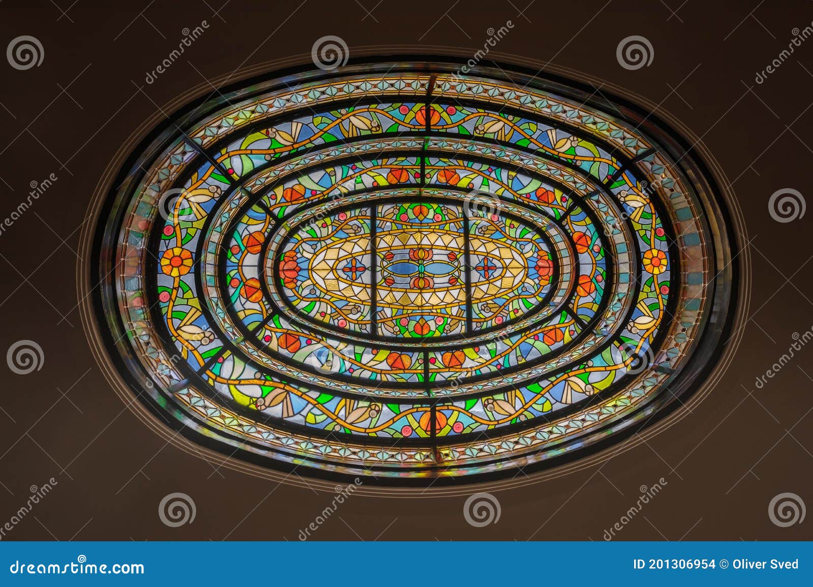 Circle Shape Stained Glass Window On Facade Of A Church. Exterior Of A ...