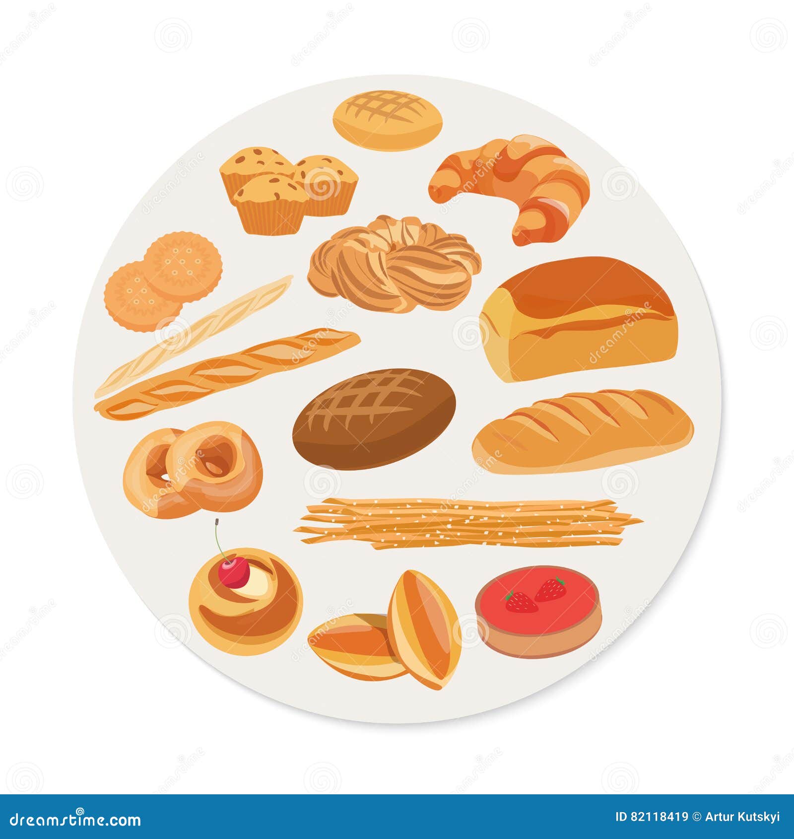 Circle Shape with Various Pastries and Bakery Products Stock Vector ...
