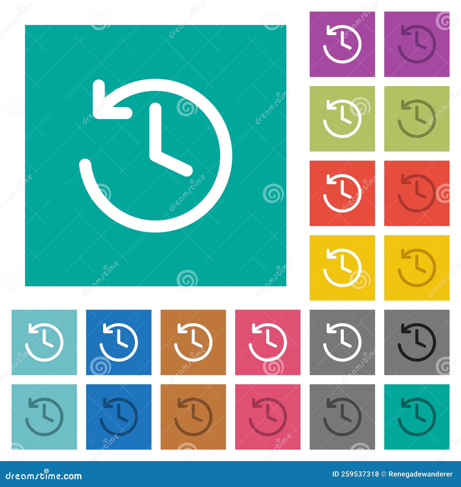 Circle Shaped Backward Arrow and Clock Square Flat Multi Colored Icons ...