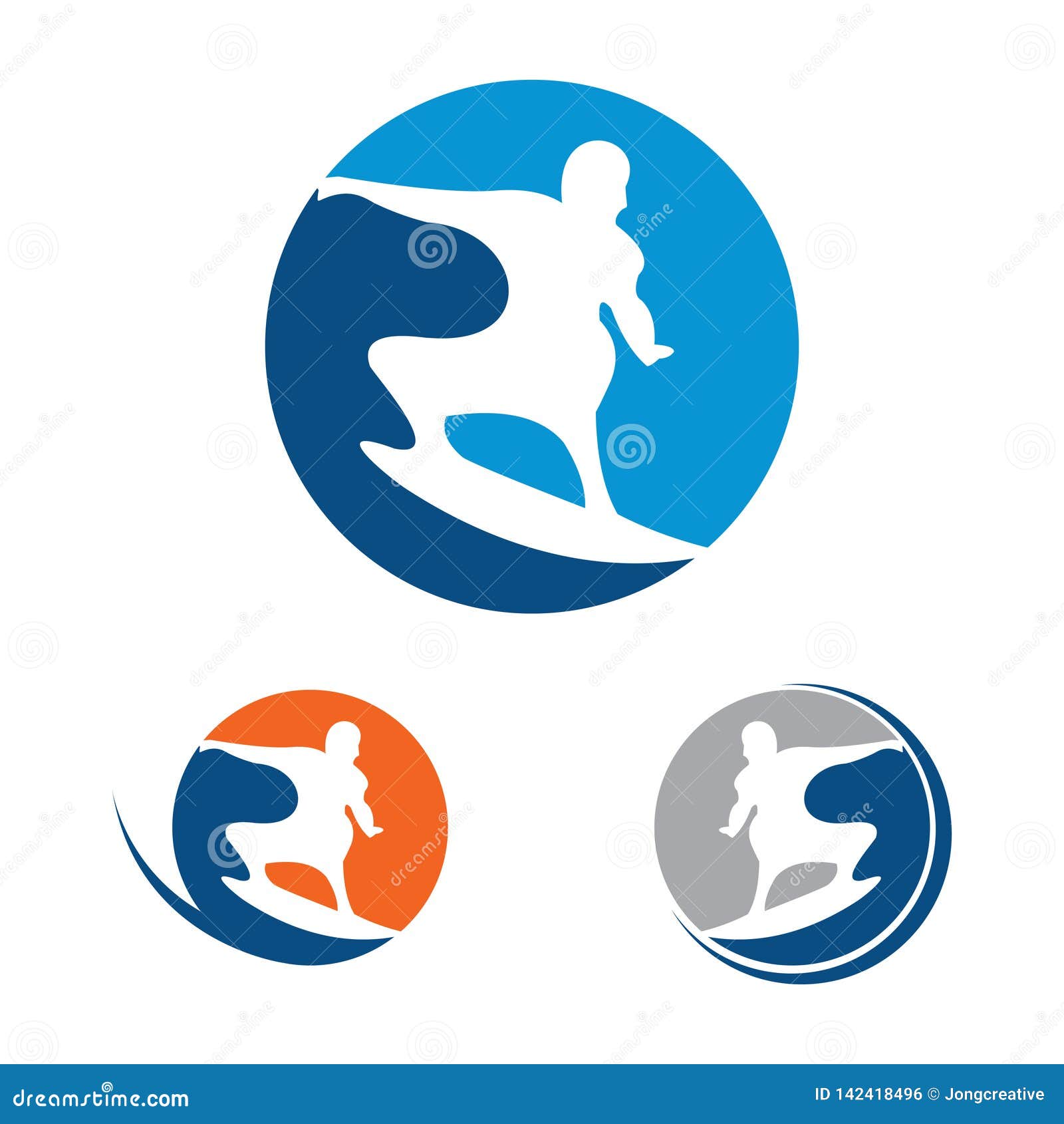 Circle Simple Wave Surfer Surfing Logo Icon Set Stock Vector ...