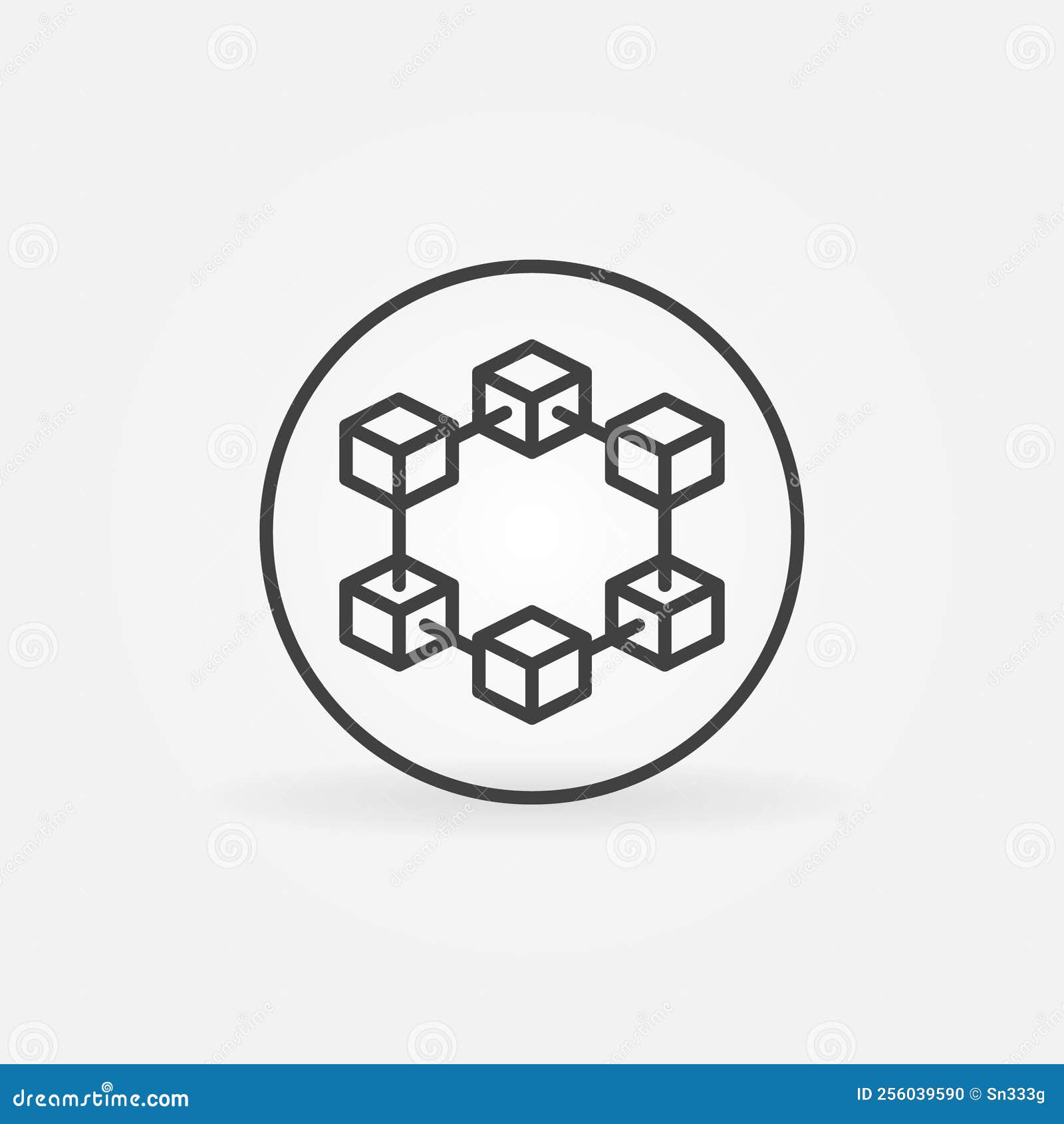 Circle with Six Blocks Vector Thin Line Blockchain Concept Icon or Sign ...