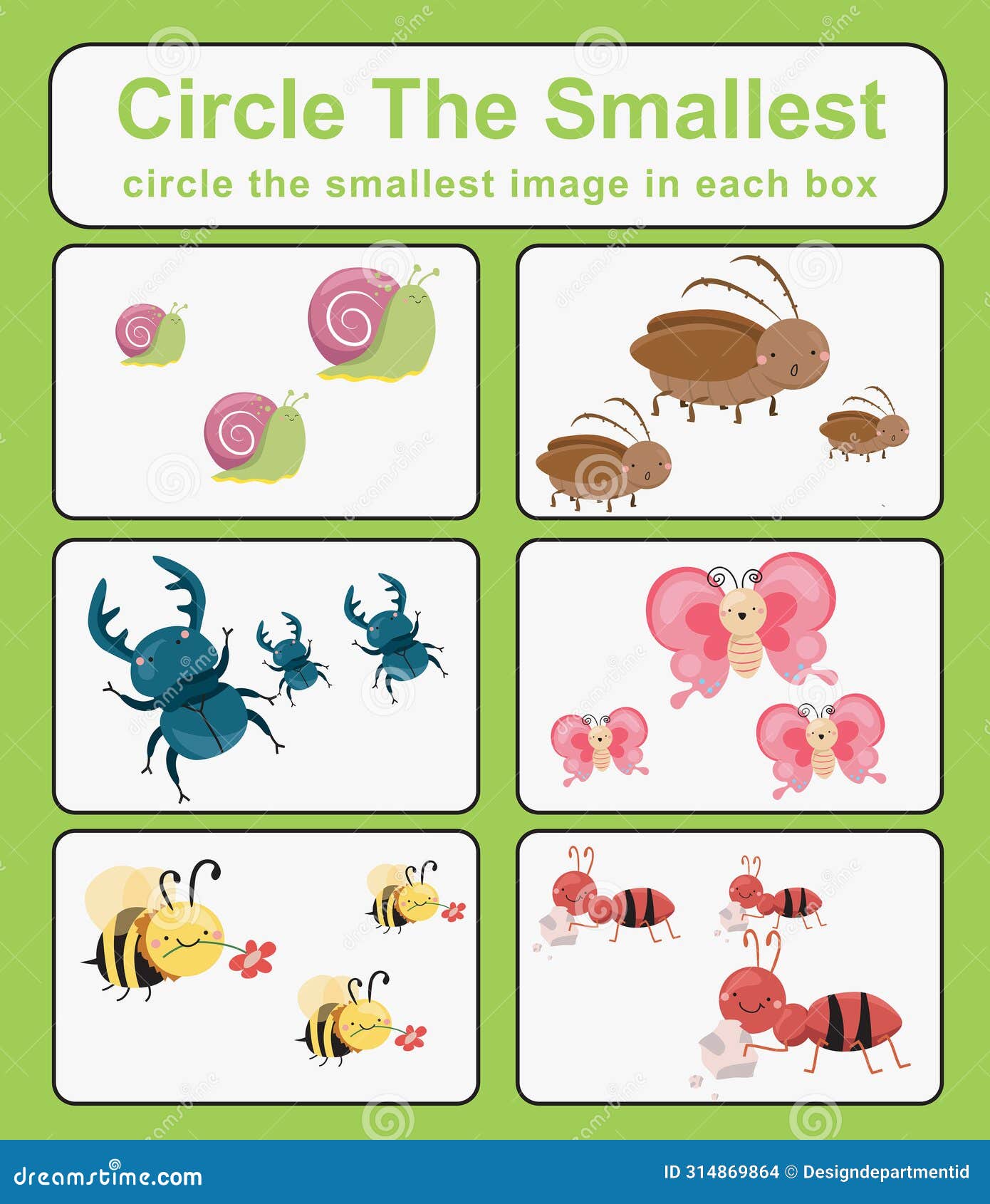 Circle The Smallest Worksheet Cartoon Vector | CartoonDealer.com #287370029