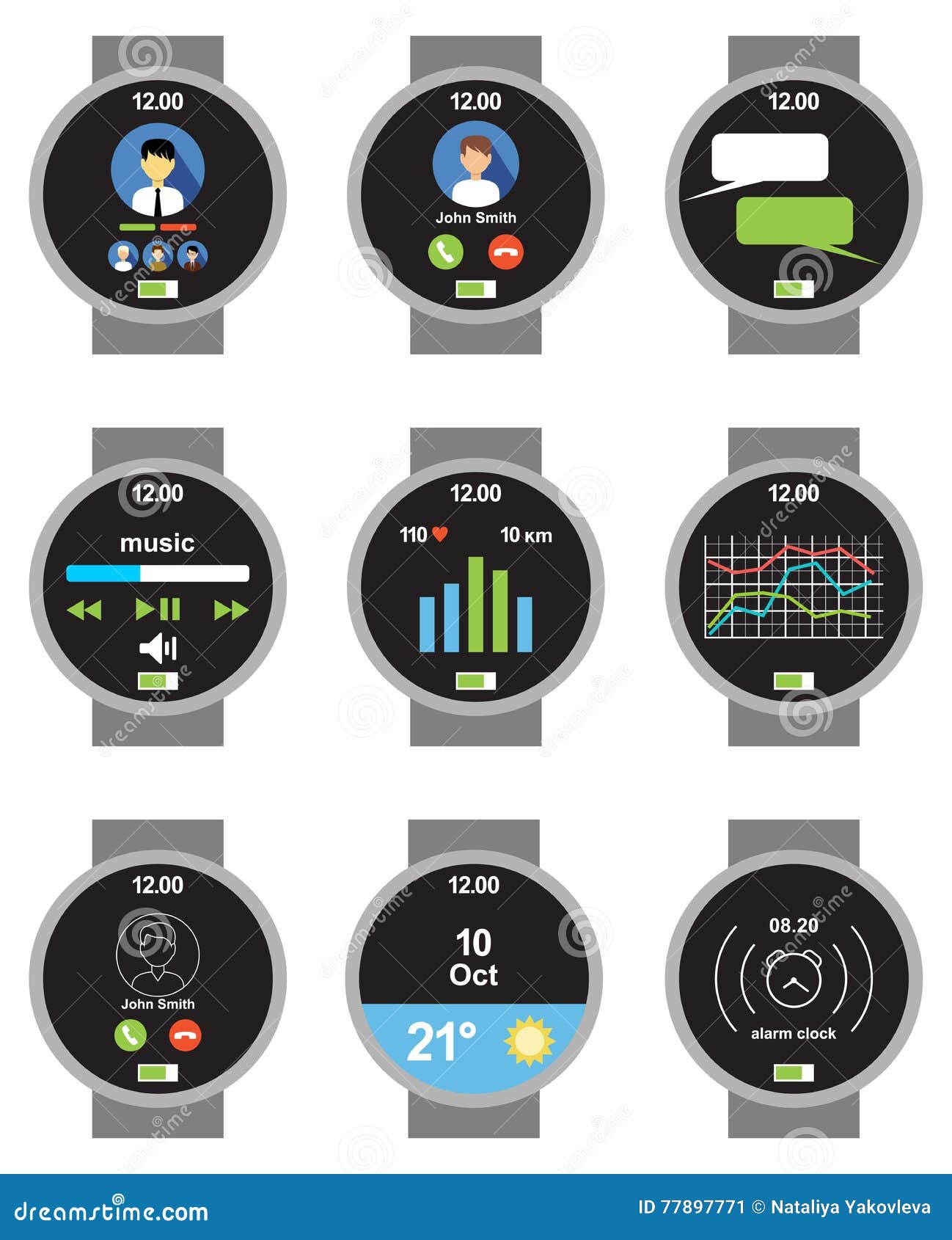 Circle Smartwatch. Applications on the Screen Stock Vector ...
