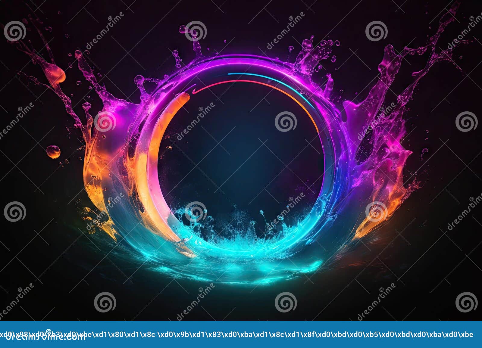 Circle Splash of Water on Neon Light Background. Ai Generative Stock ...