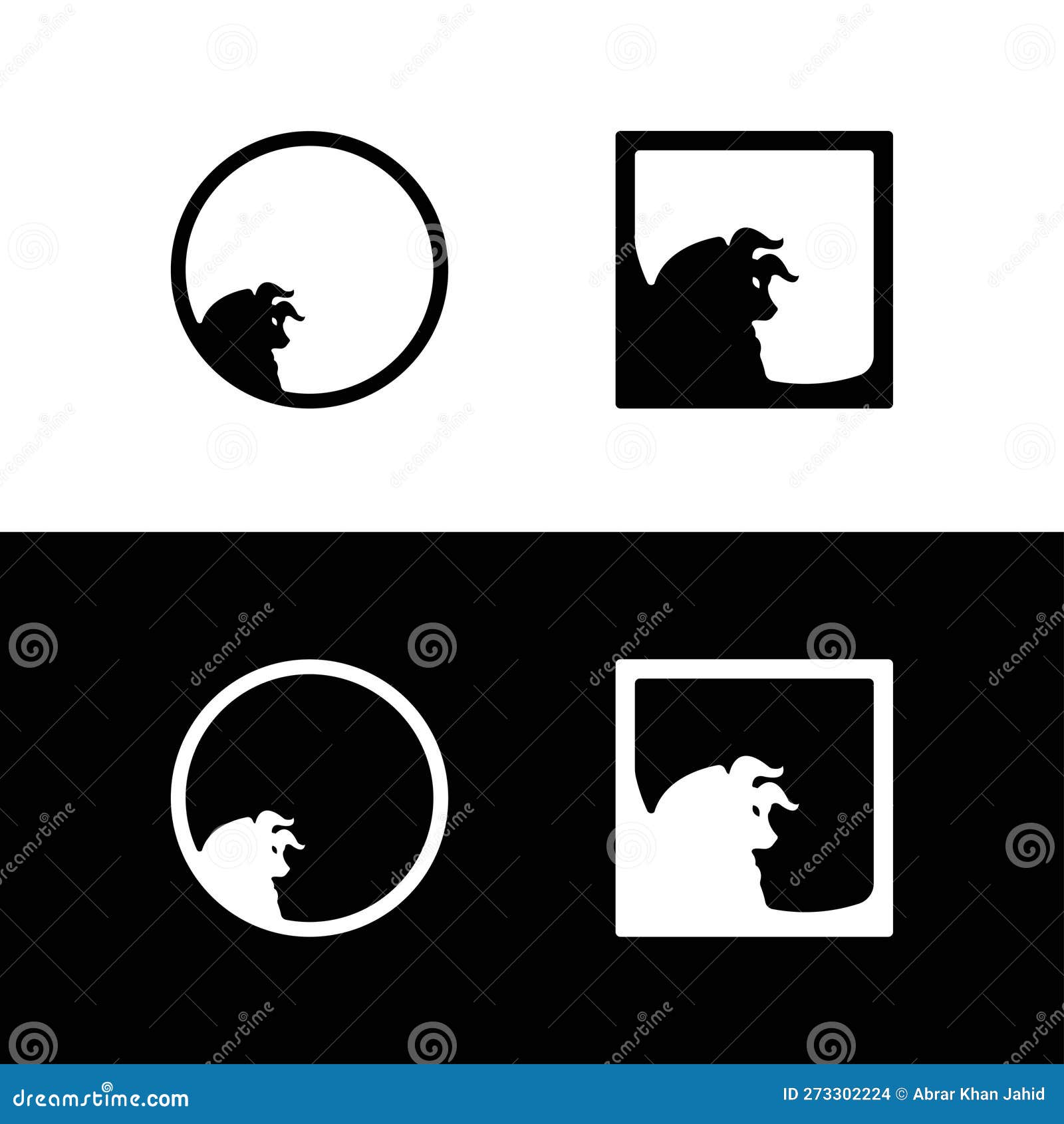 Circle and Square Bull Animal Logo Design Stock Vector - Illustration ...
