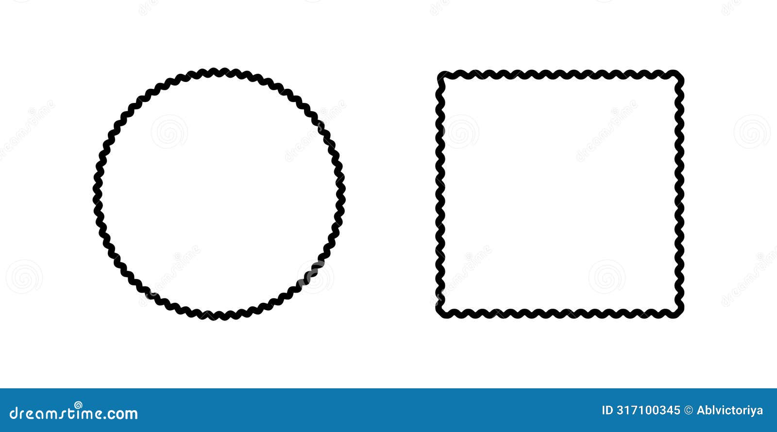 Circle and Square Frames with Wavy Edges. Round and Rectangular Shapes ...