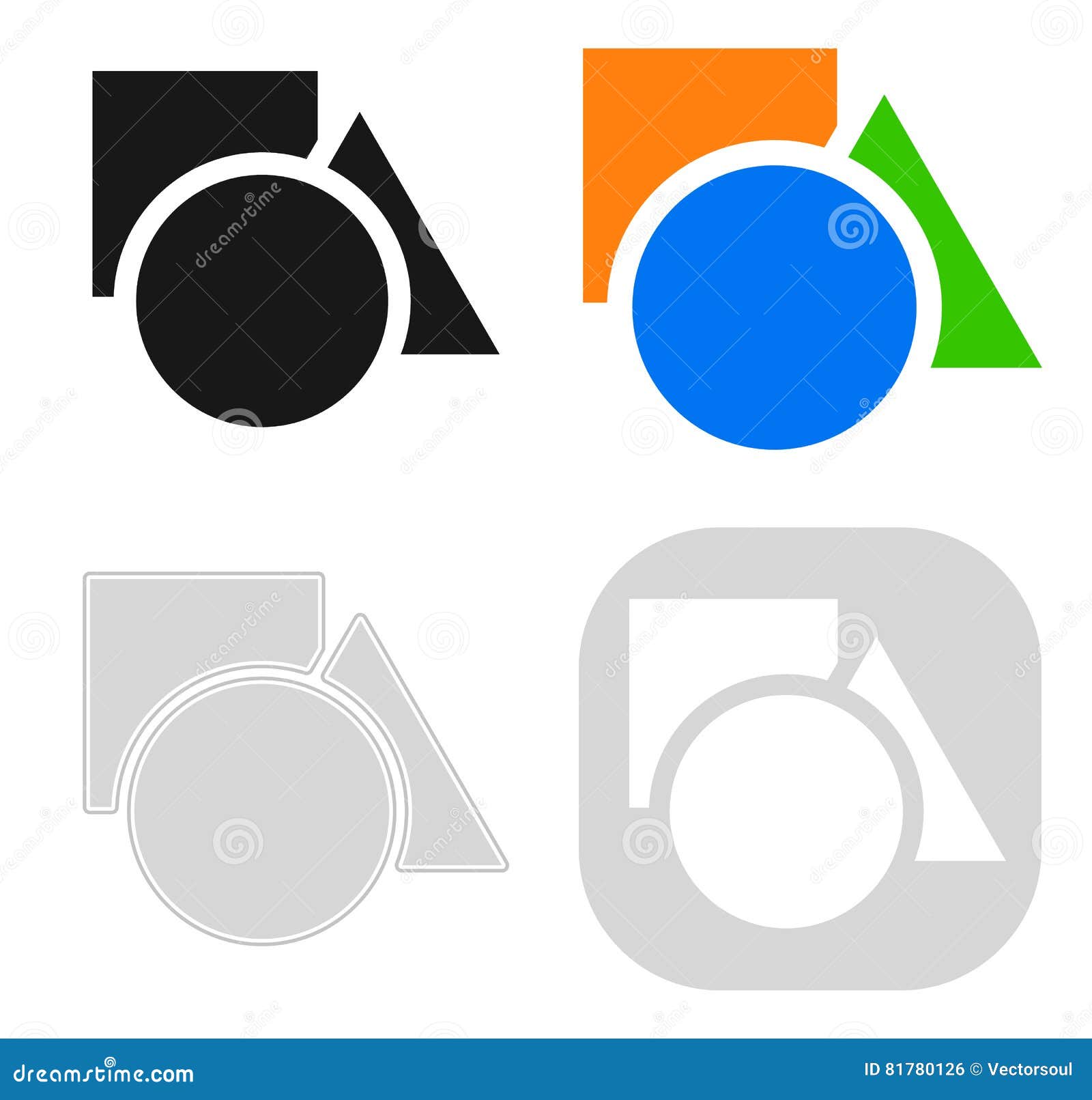 Circle, Square, Triangle Icon in 4 Version - Basic Shapes Icon, Stock ...