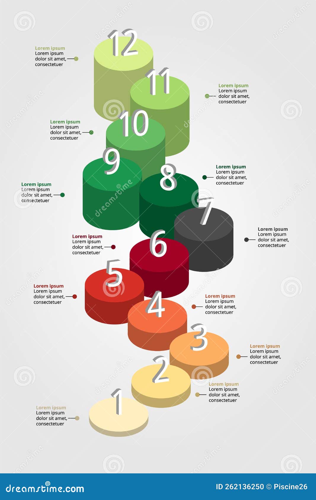 Circle Step Graph of 12 Number Timeline Template for Infographic for ...