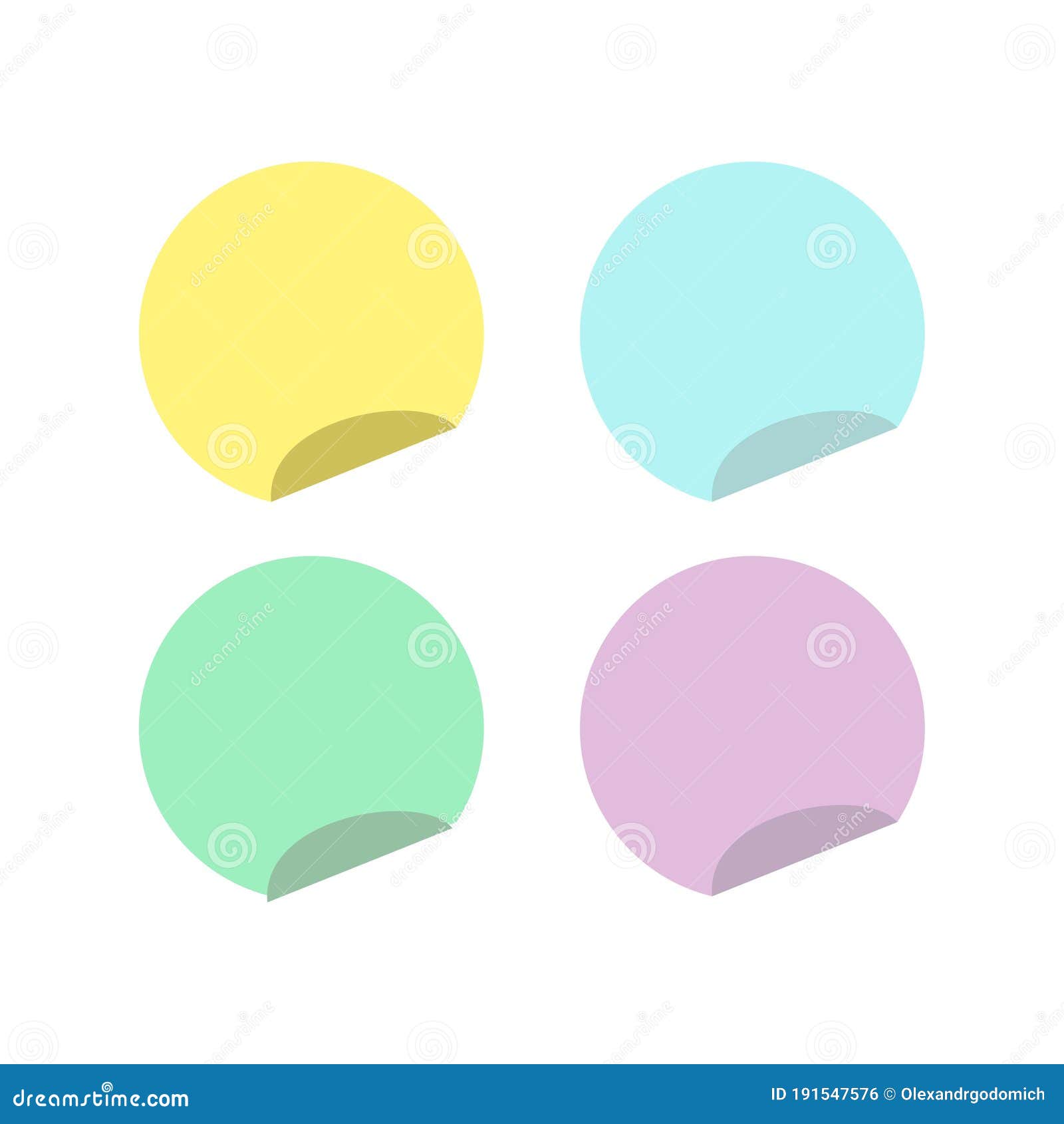Circle Sticky Notes with Curved Edge Flat Style Isolated Stock ...
