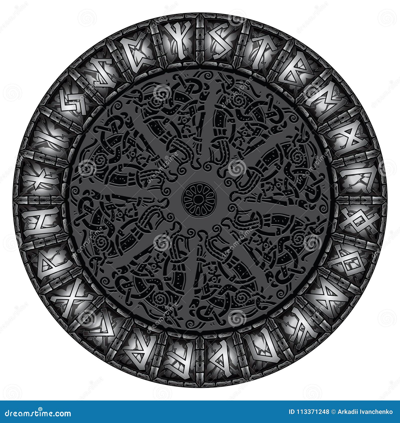 Circle of Stone Shining Scandinavian Runes Stock Vector - Illustration ...