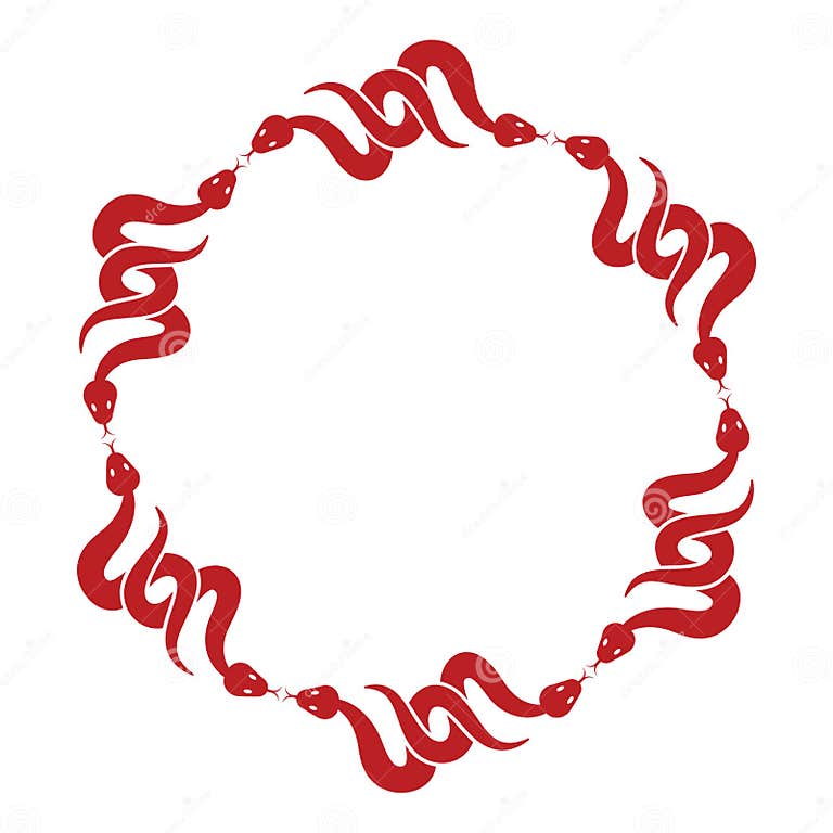 Circle Stylized Frame with Red Snakes. Stock Illustration ...