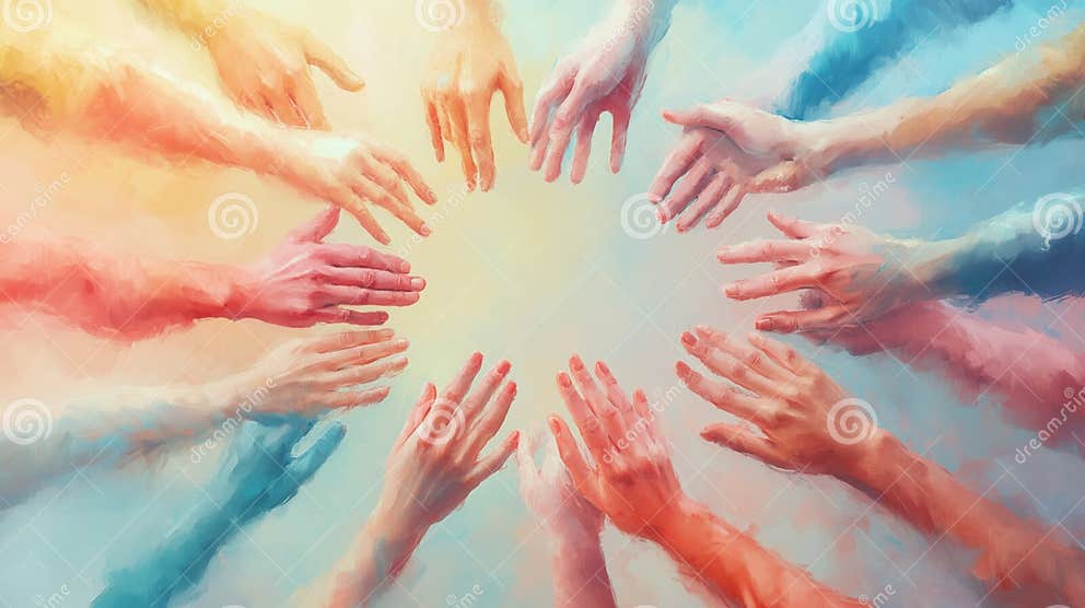 A Circle of Supportive Hands Uniting Together Stock Photo - Image of ...