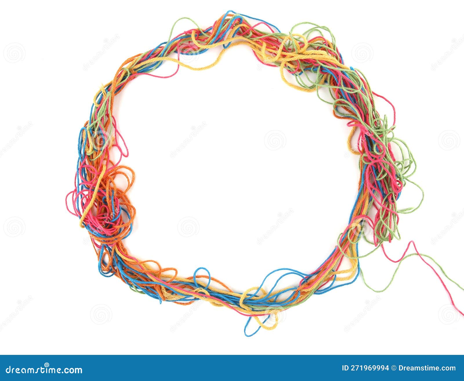 Circle of Tangled Colorful Cotton Threads Isolated on White Background ...