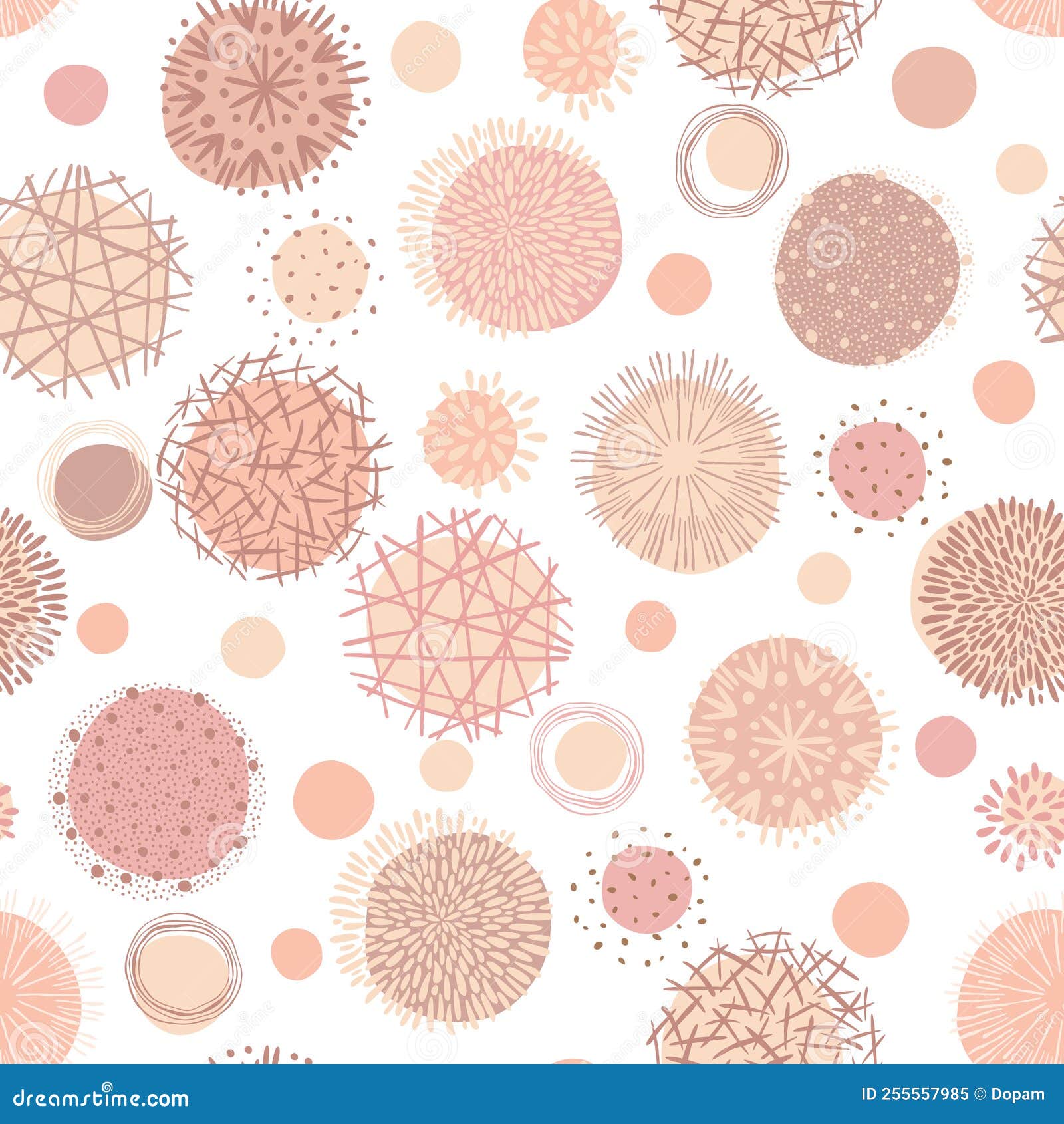 Circle Texture with Doodle and Scribble Shapes. Vector Seamless Pattern ...