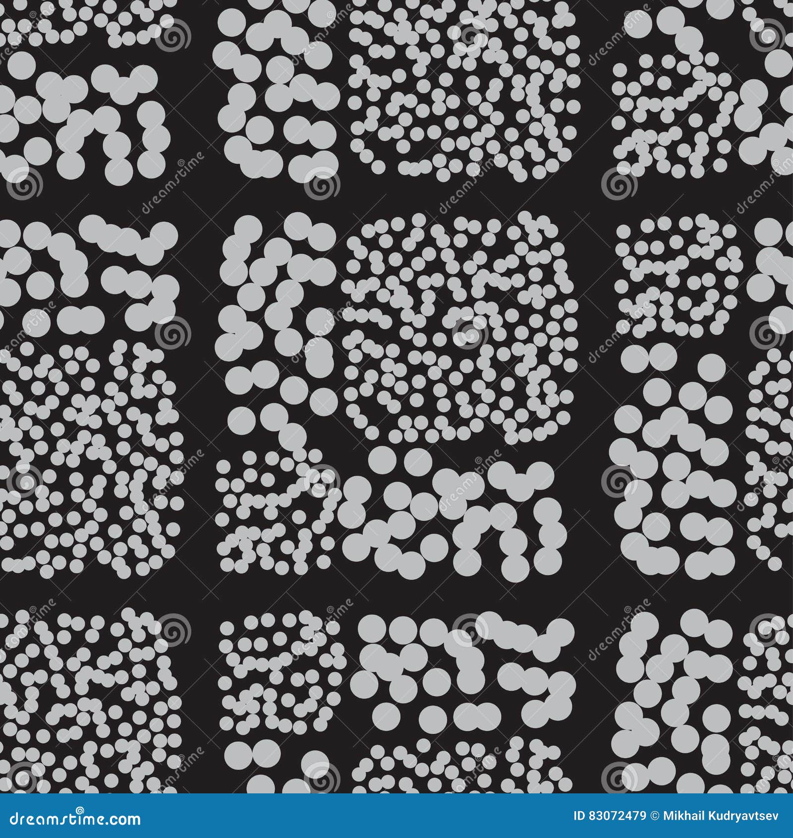 Circle Tile Gray Seamless Pattern on Black Stock Vector - Illustration ...