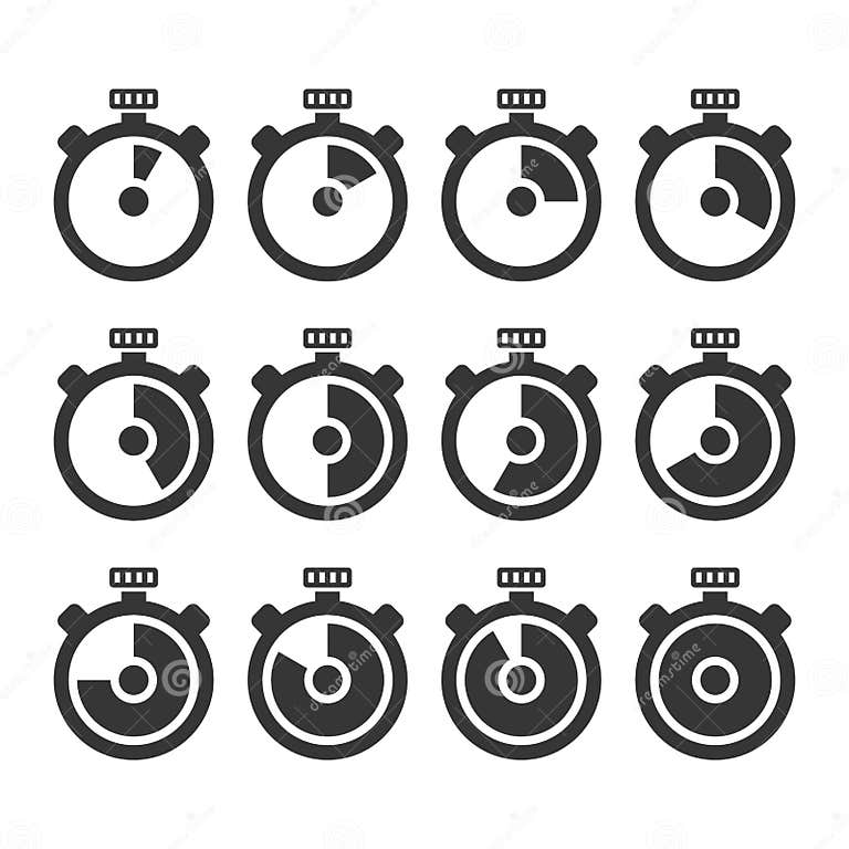 Circle Timer Stopwatch Icon Set. Vector Stock Vector - Illustration of ...