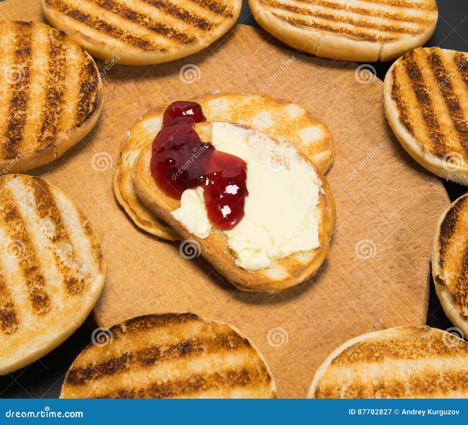 Circle of Toast, in the Center of the Oil and Jam Stock Image - Image ...