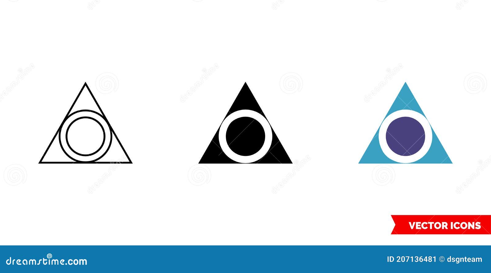 Circle In Triangle Icon Of 3 Types Color Black And White Outline