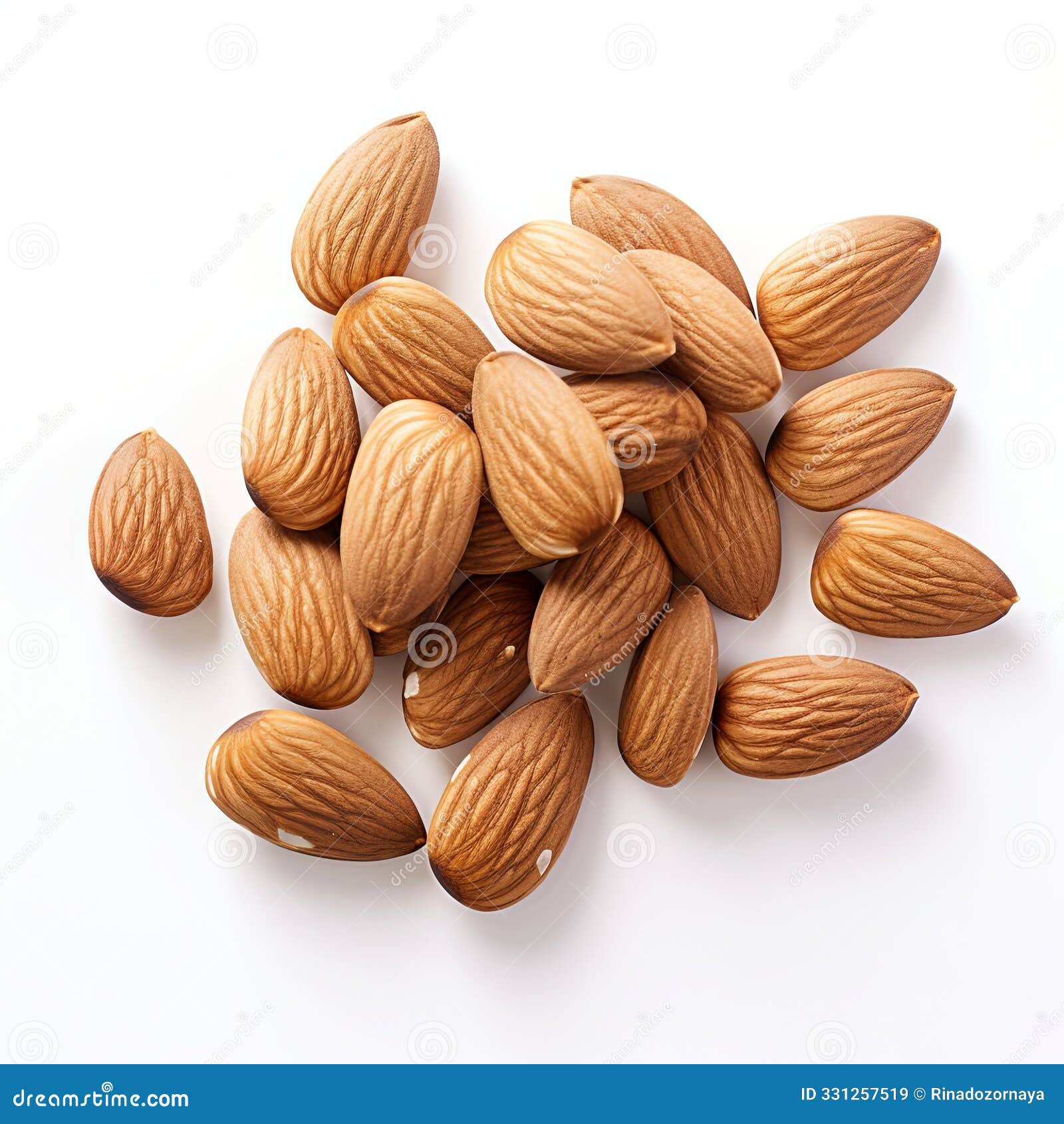 Circle of Unroasted Almonds on White Background, One Split, Natural and ...