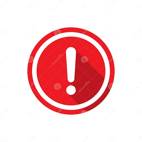 Circle Warning Sign Icon with Long Shadow. Danger, Caution Symbol Stock ...
