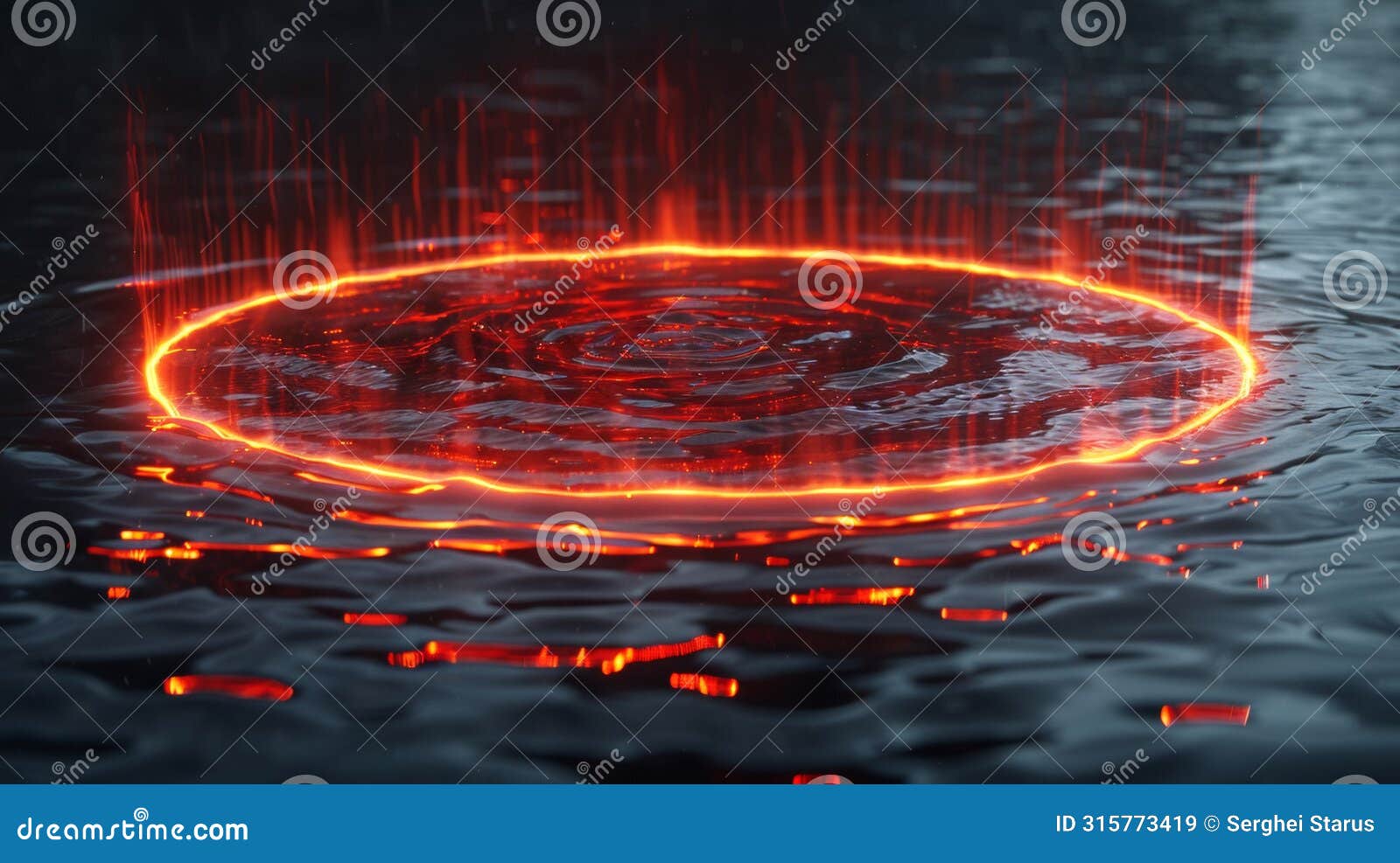 A Circle of Water with Red Lights in the Middle, AI Stock Illustration ...