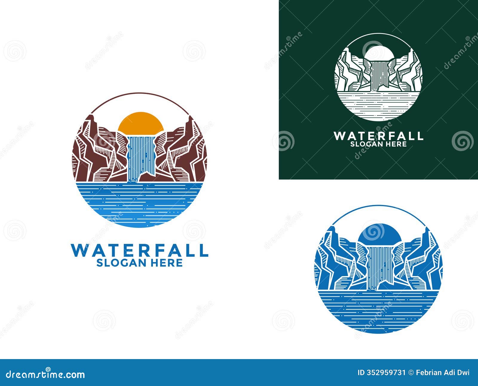 Circle Waterfall Nature Logo Vector. Waterfall Logo Illustration ...