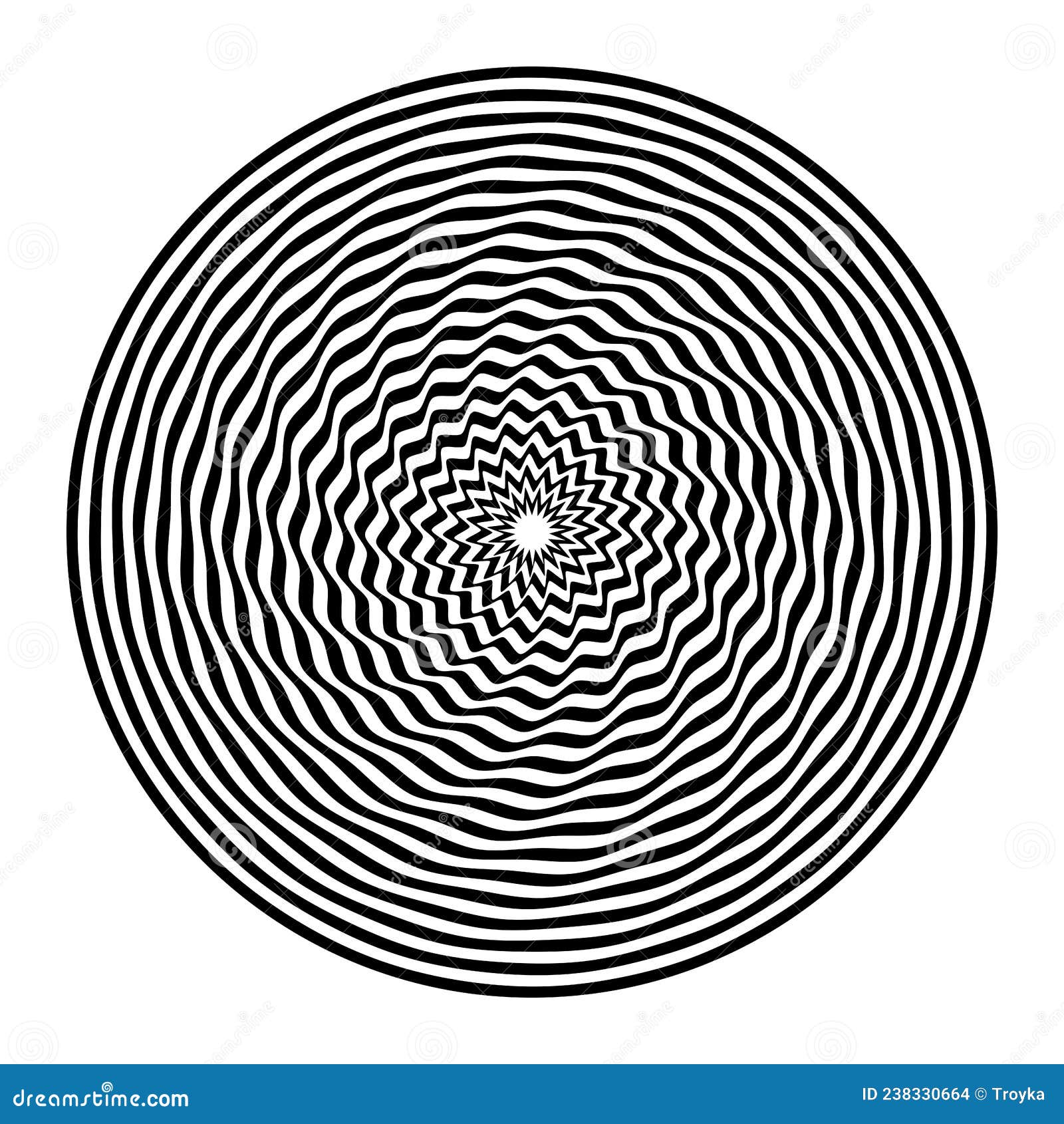 Circle Wavy Lines Op Art Pattern with Whirl Movement Illusion Stock ...
