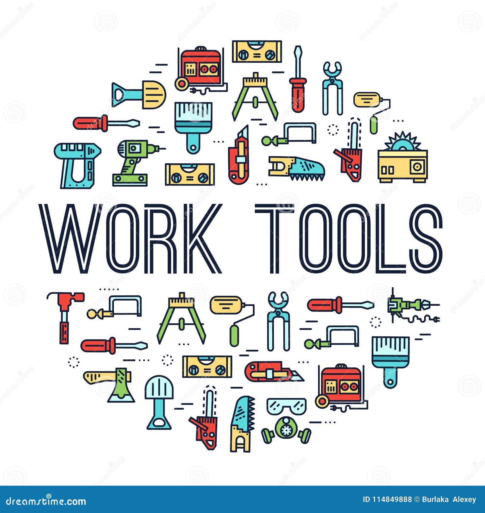 Circle of Working Tools Icons Items Design. Construction Instruments ...
