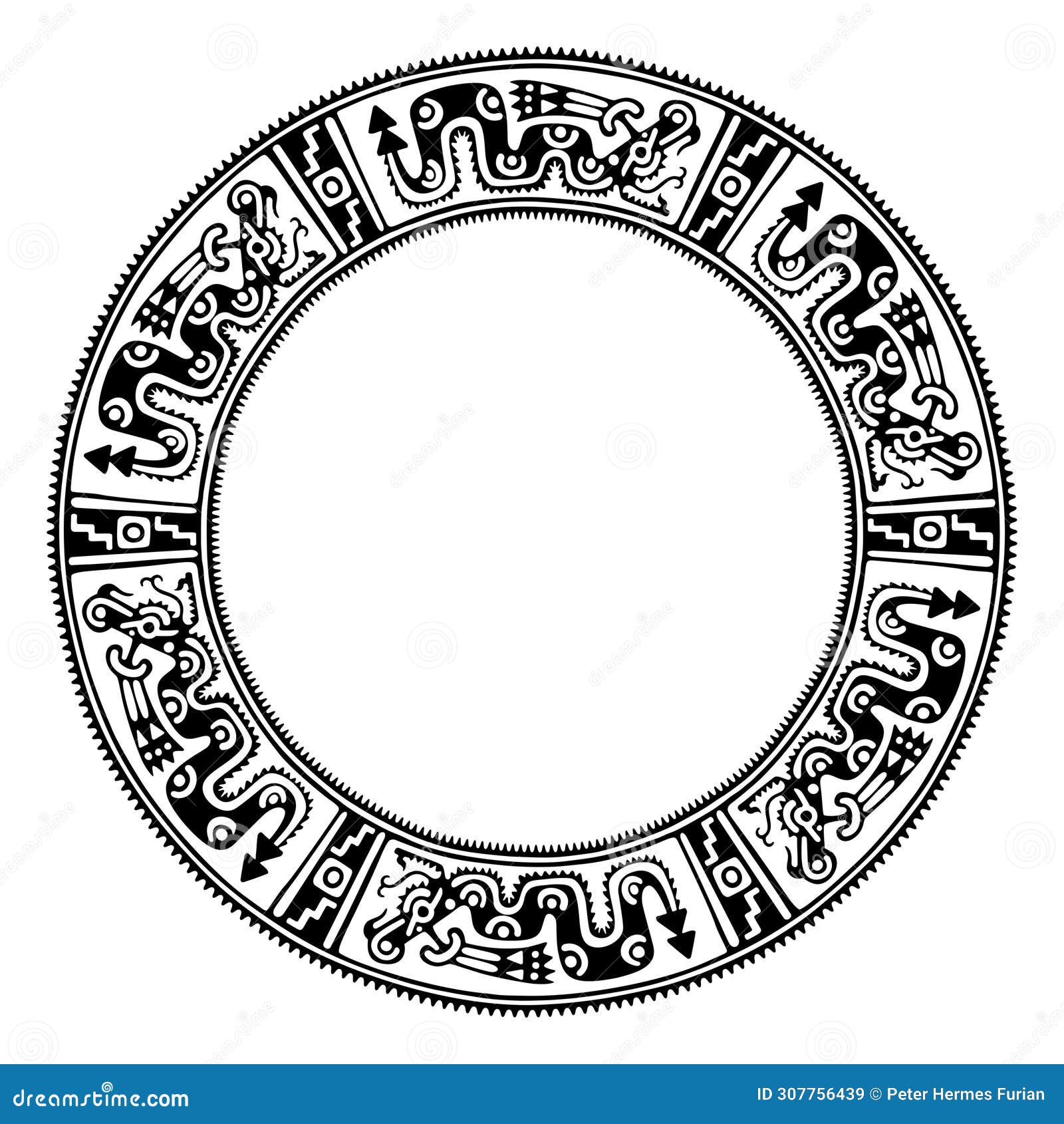 Circle Frame with Aztec Serpent Pattern, Border Made with a Snake Motif ...