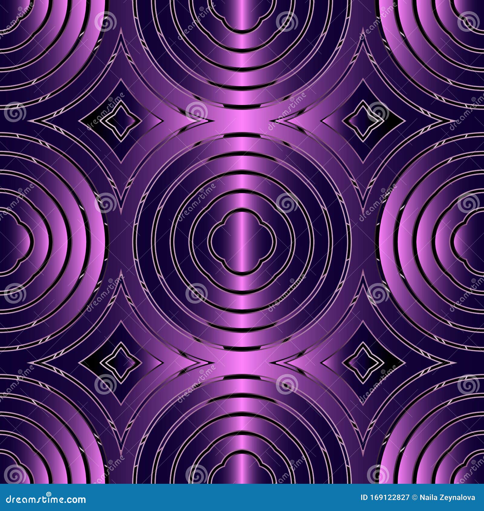 Circles Abstract 3d Vector Seamless Pattern. Geometric Violet ...