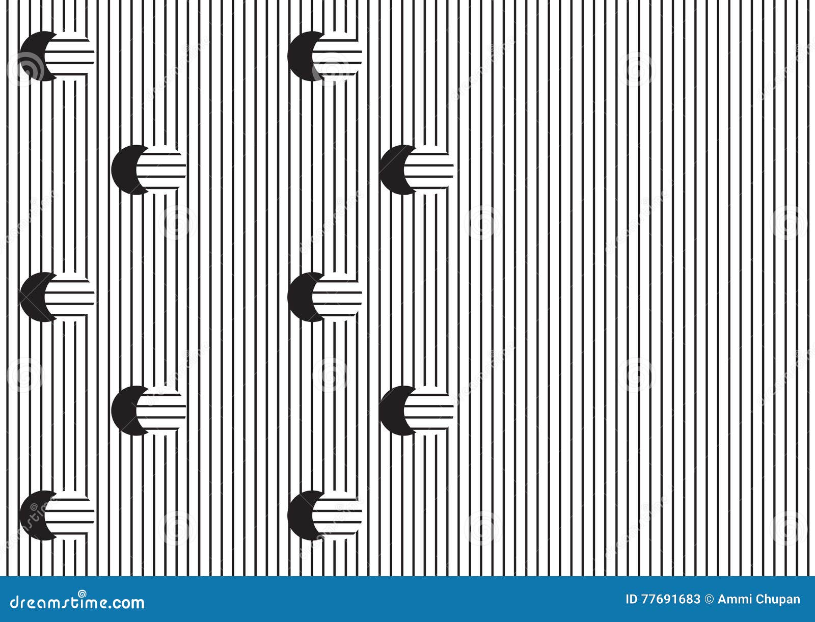 Circles Design in Black and White Vertical Stripes on Horizontal Strips ...