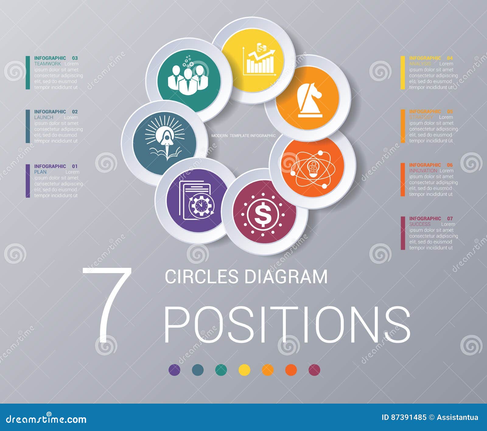 Circles Diagram Elements Template Infographics 7 Positions Cartoon ...