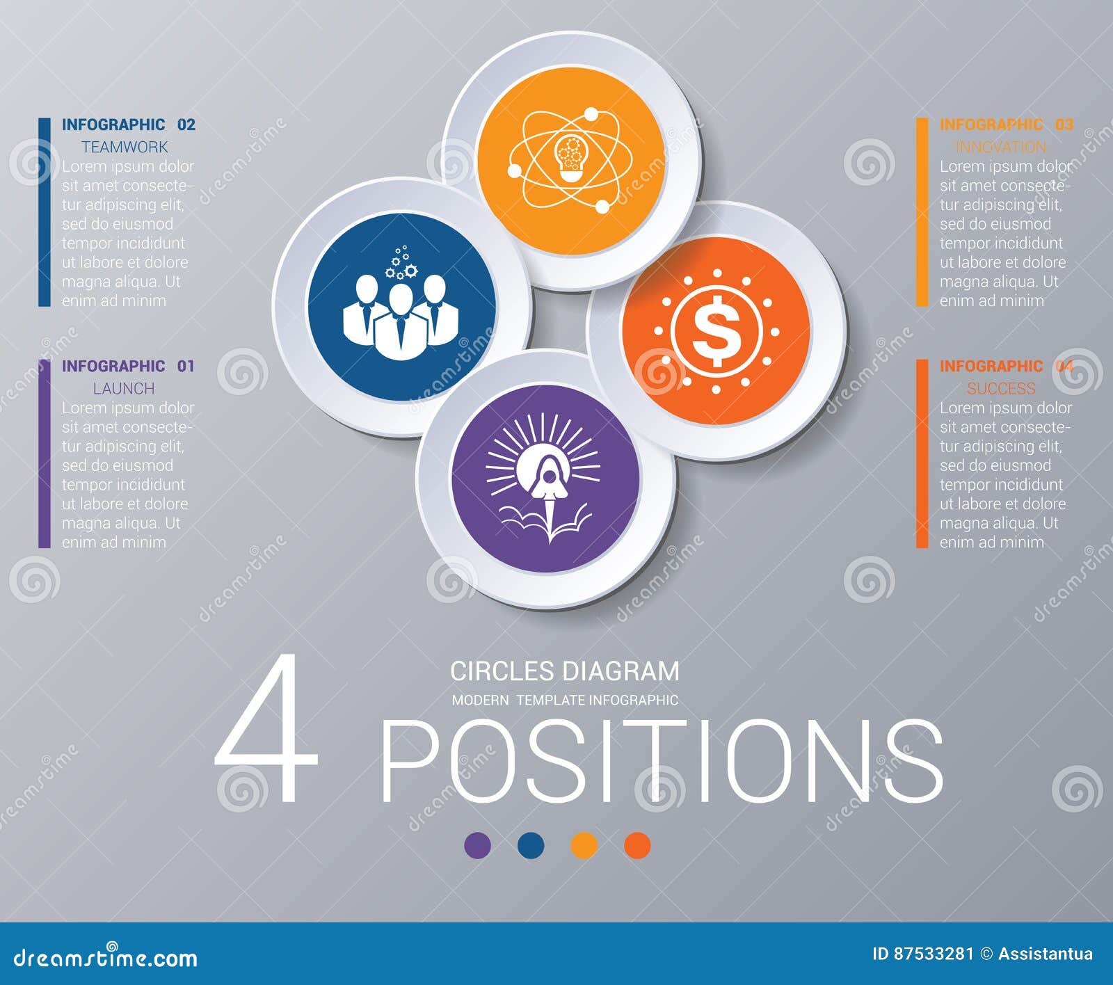 Circles Diagram Elements Template Infographics 4 Positions Stock Vector ...