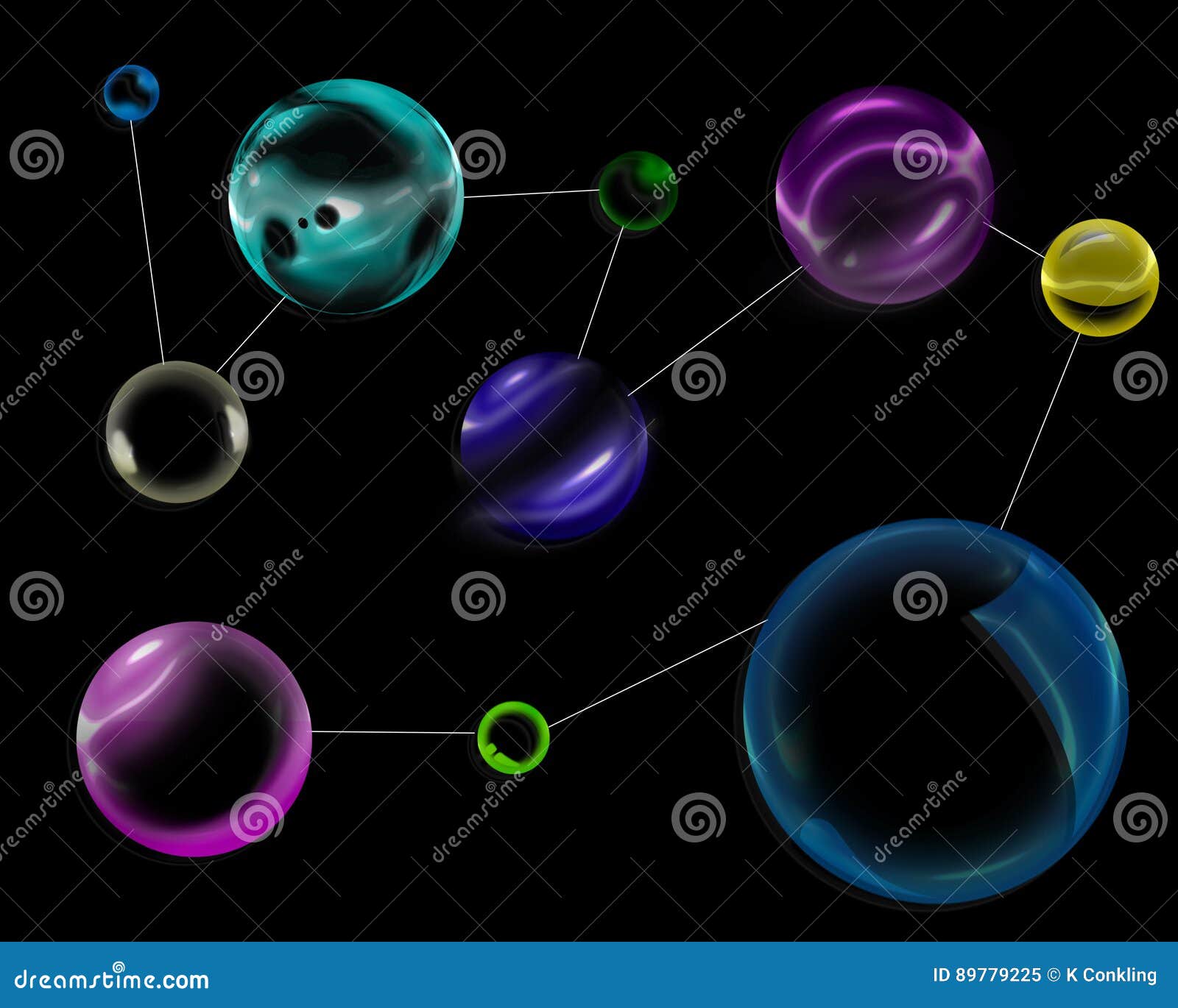 Circles of Different Colors and Sizes on a Black Background Stock ...