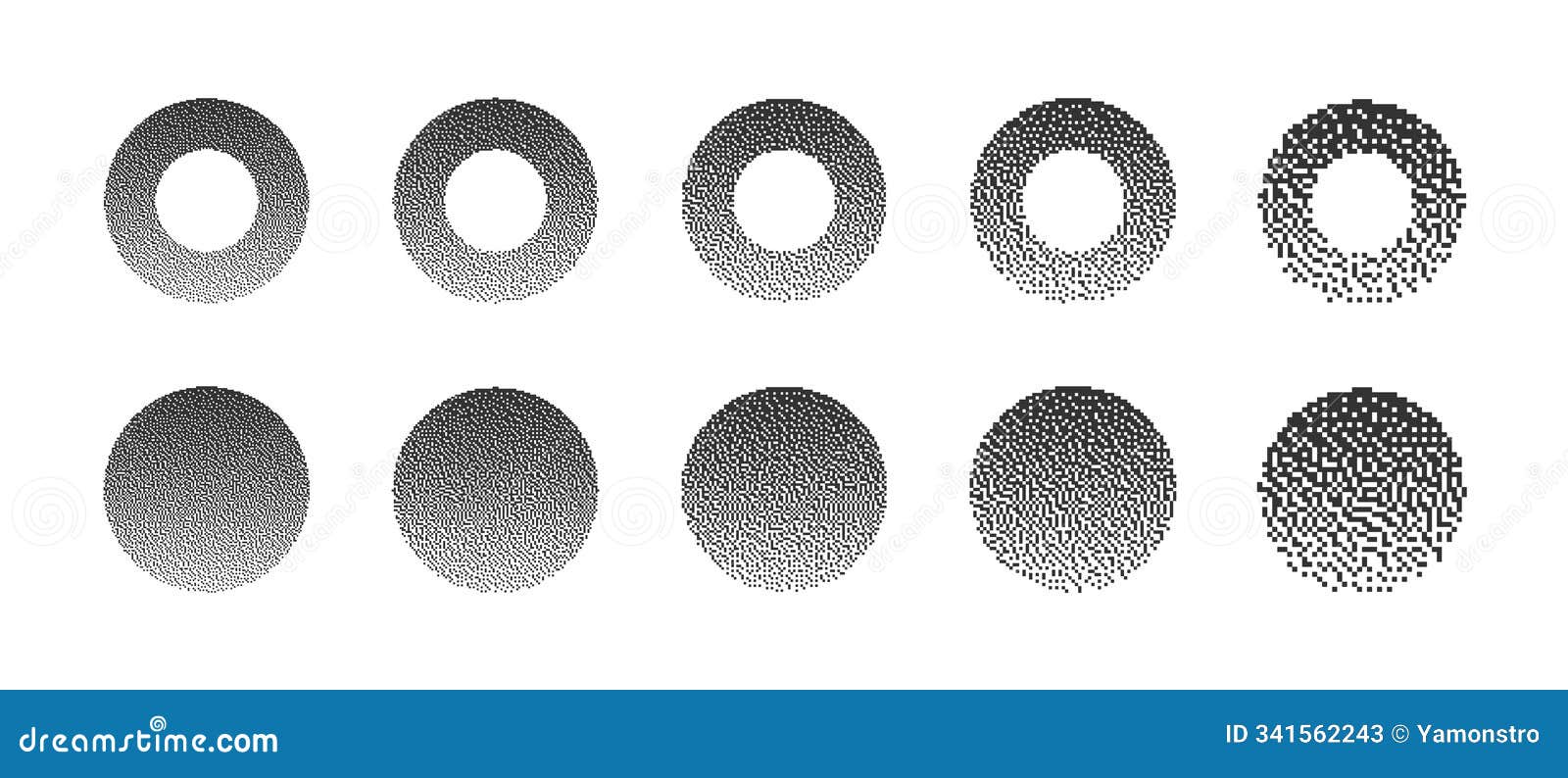 Circles with Different Resolution of Bitmap Dither Gradient Vector Set on White Stock ...