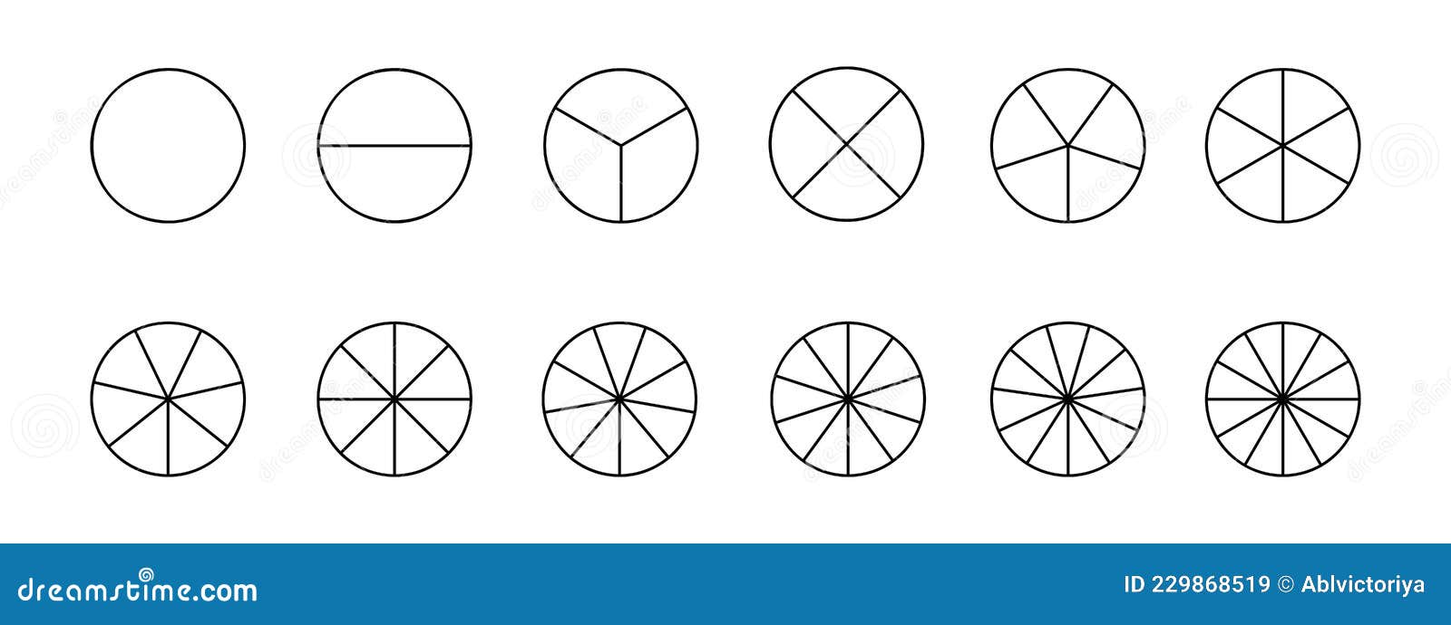 Circles Divided in Segments from 1 To 12 Isolated on White Background ... Circles Divided in Segments from 1 To 12 Isolated on White Background ...