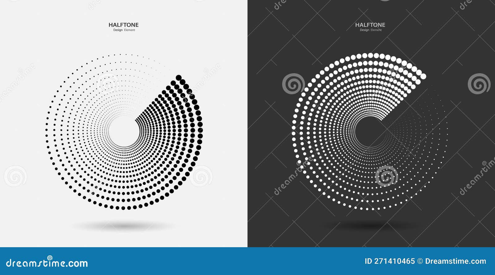 Circles of Dotted Halftones with a Shadow on a Black White Background ...