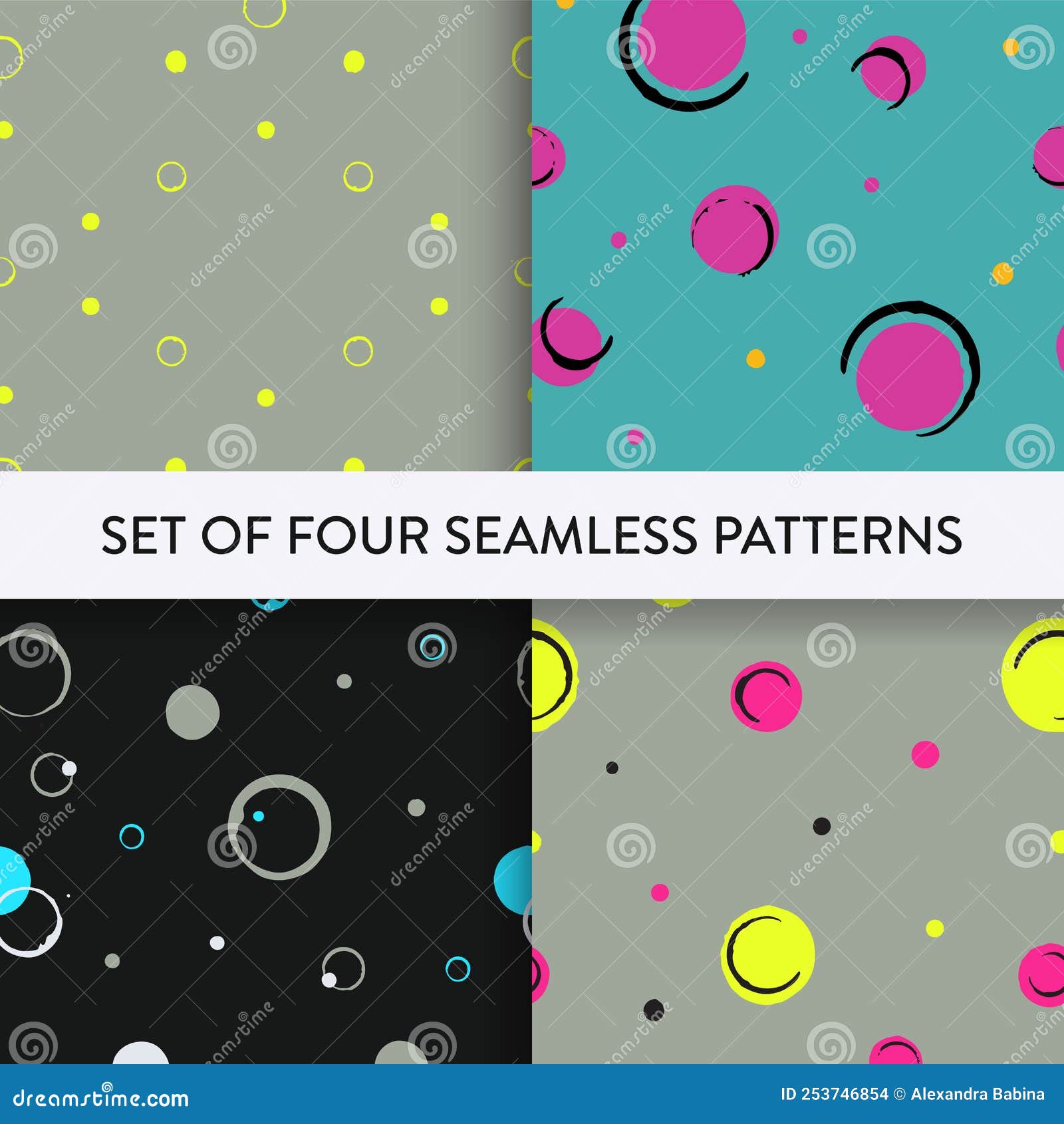 Circles, Polka Dot and Line Repeat Pattern Set. Stock Vector ...