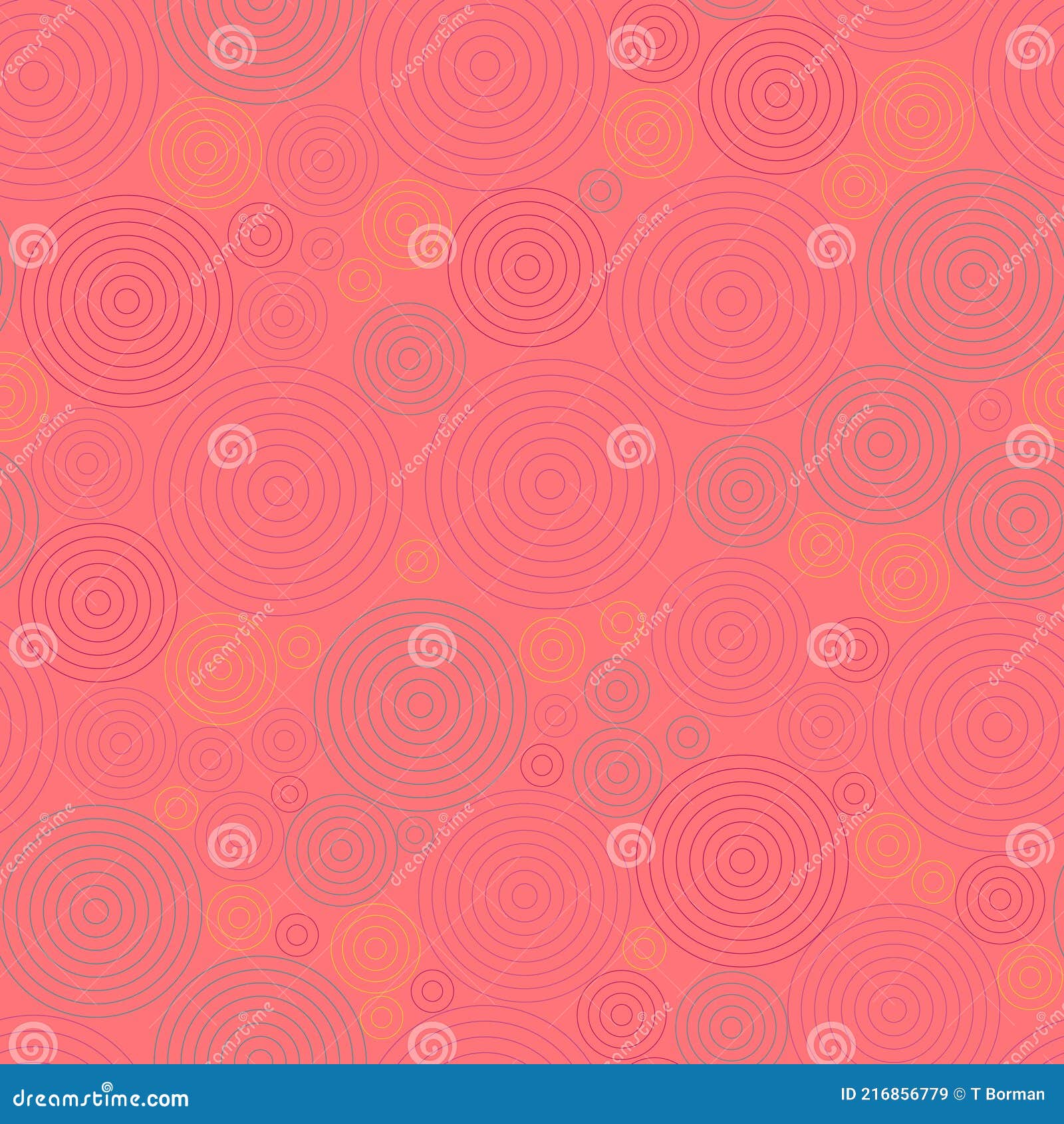 Pink Circles Spirals Vector Seamless Pattern. Circles from Edges To ...