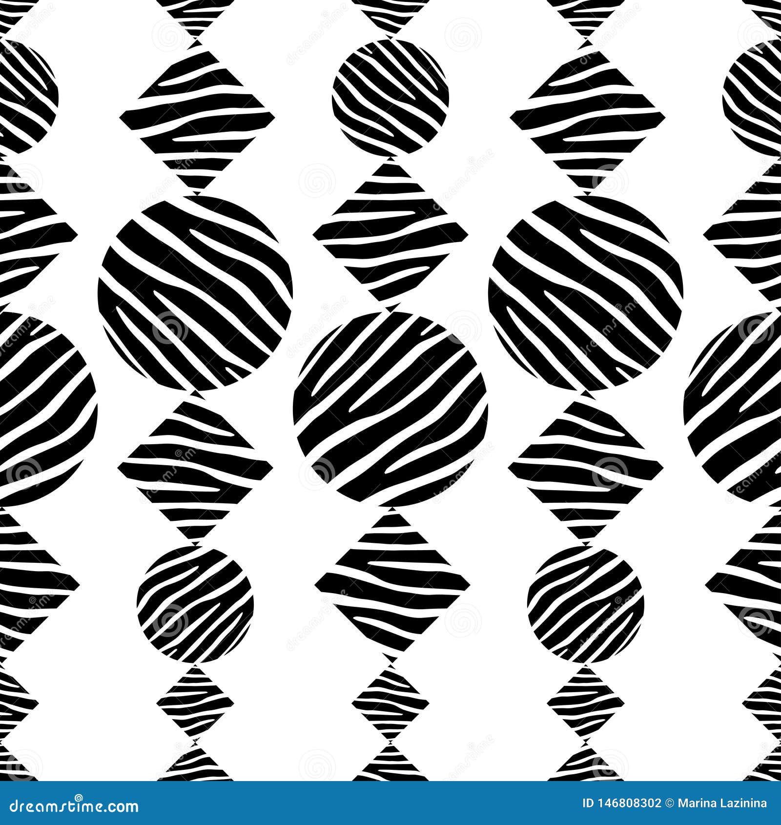 Trendy Seamless Pattern Designs. Circles and Squares with Zebra Stripes ...