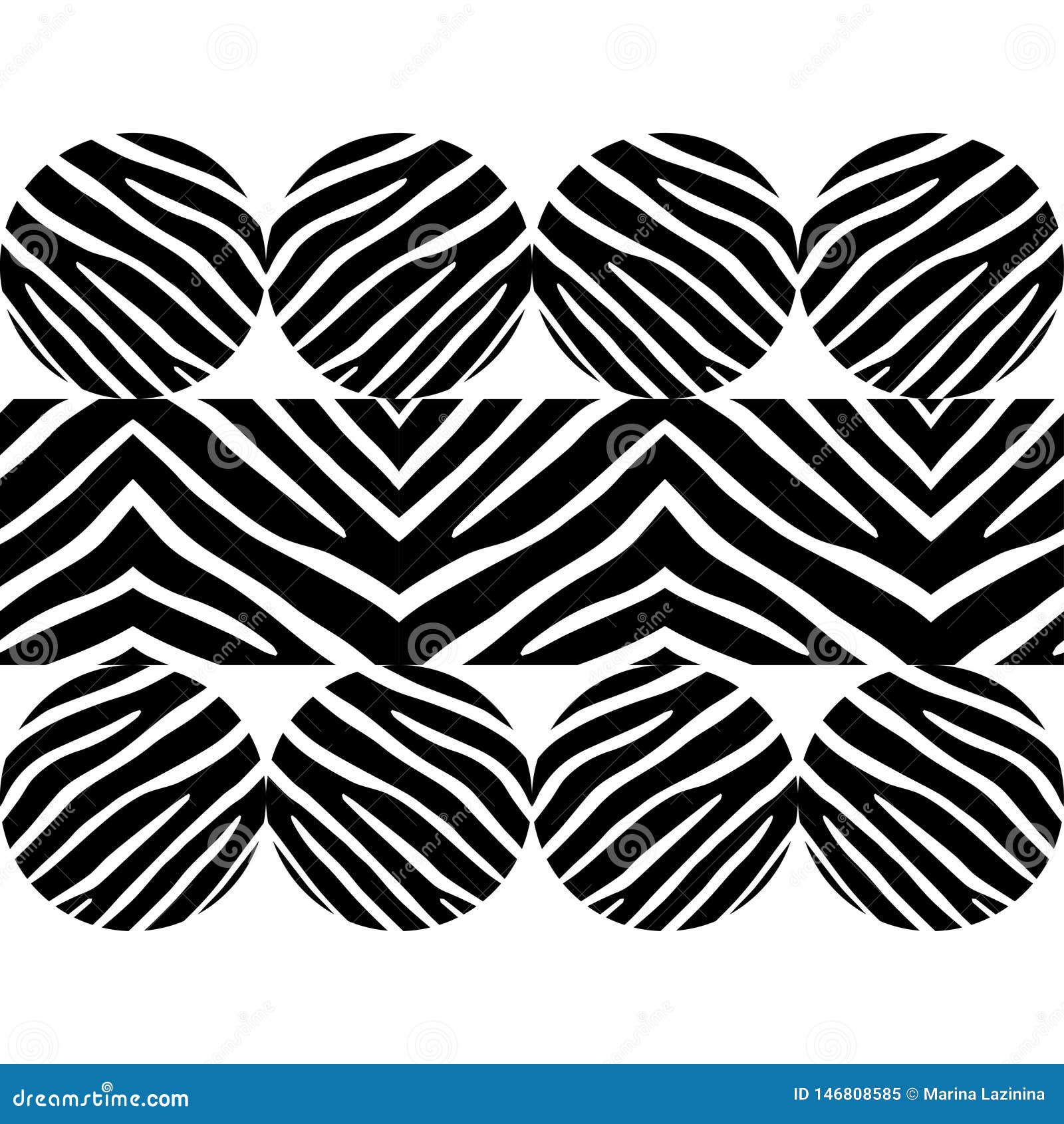 Trendy Seamless Pattern Designs. Circles and Squares with Zebra Stripes ...