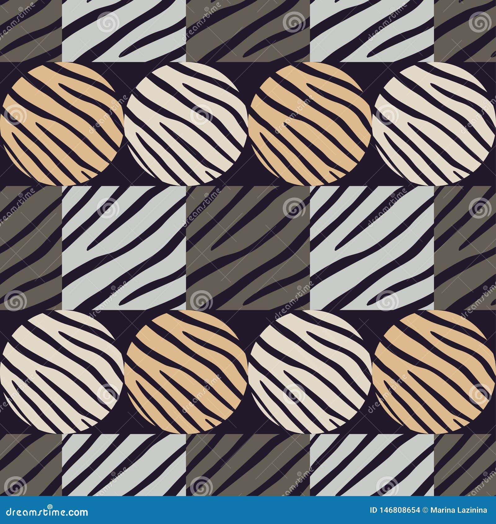 Trendy Seamless Pattern Designs. Circles and Squares with Zebra Stripes ...