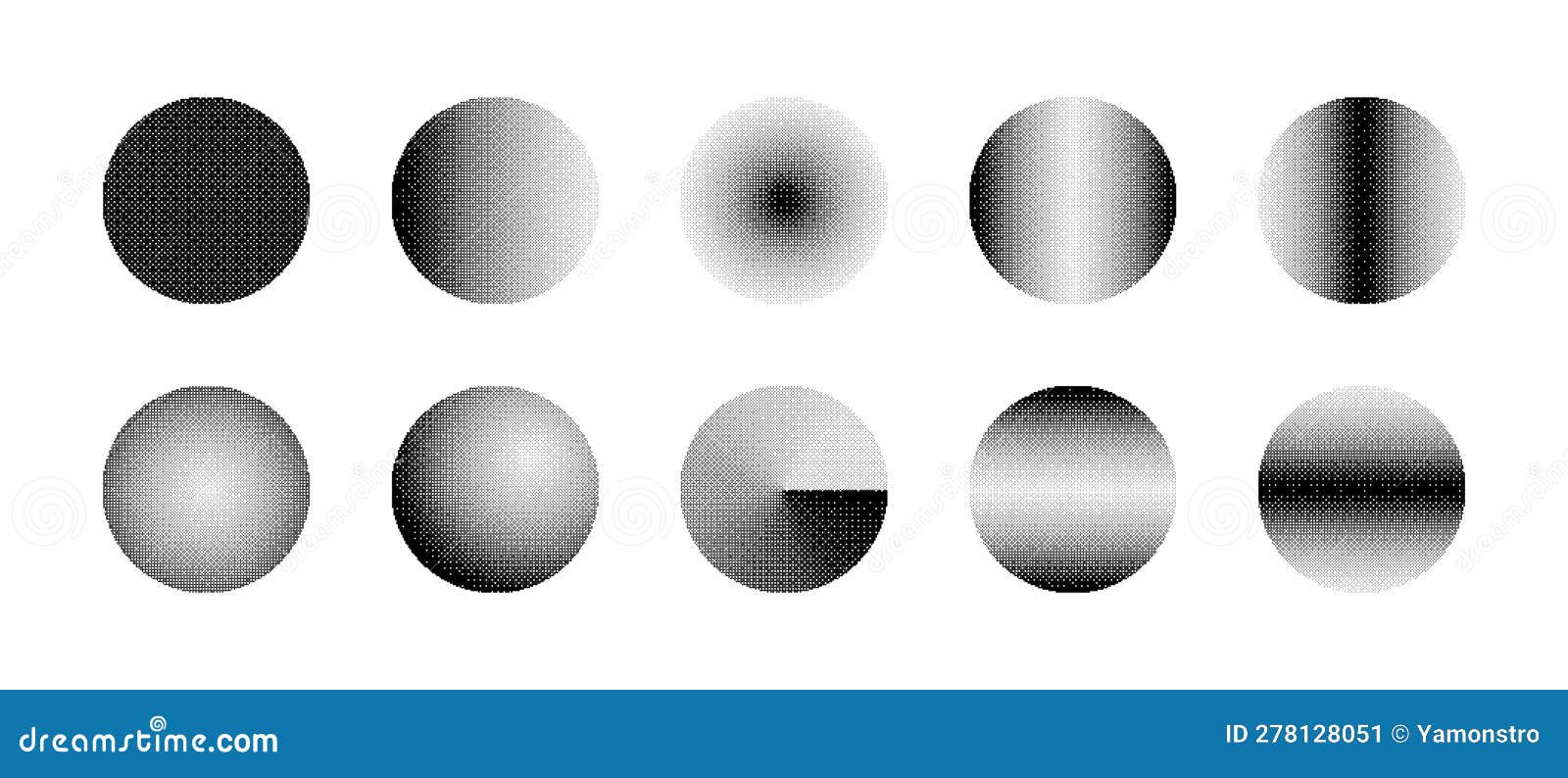 Circles with Various Bitmap Dither Gradient Vector Set Isolated on White Back Stock Illustration ...