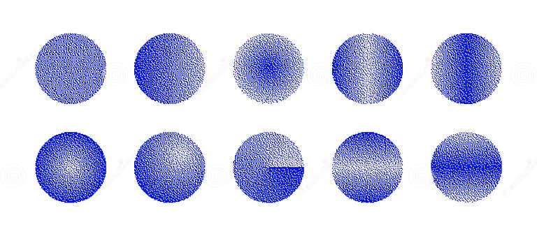 Circles with Various Blue Bitmap Dither Gradient Vector Set on White ...