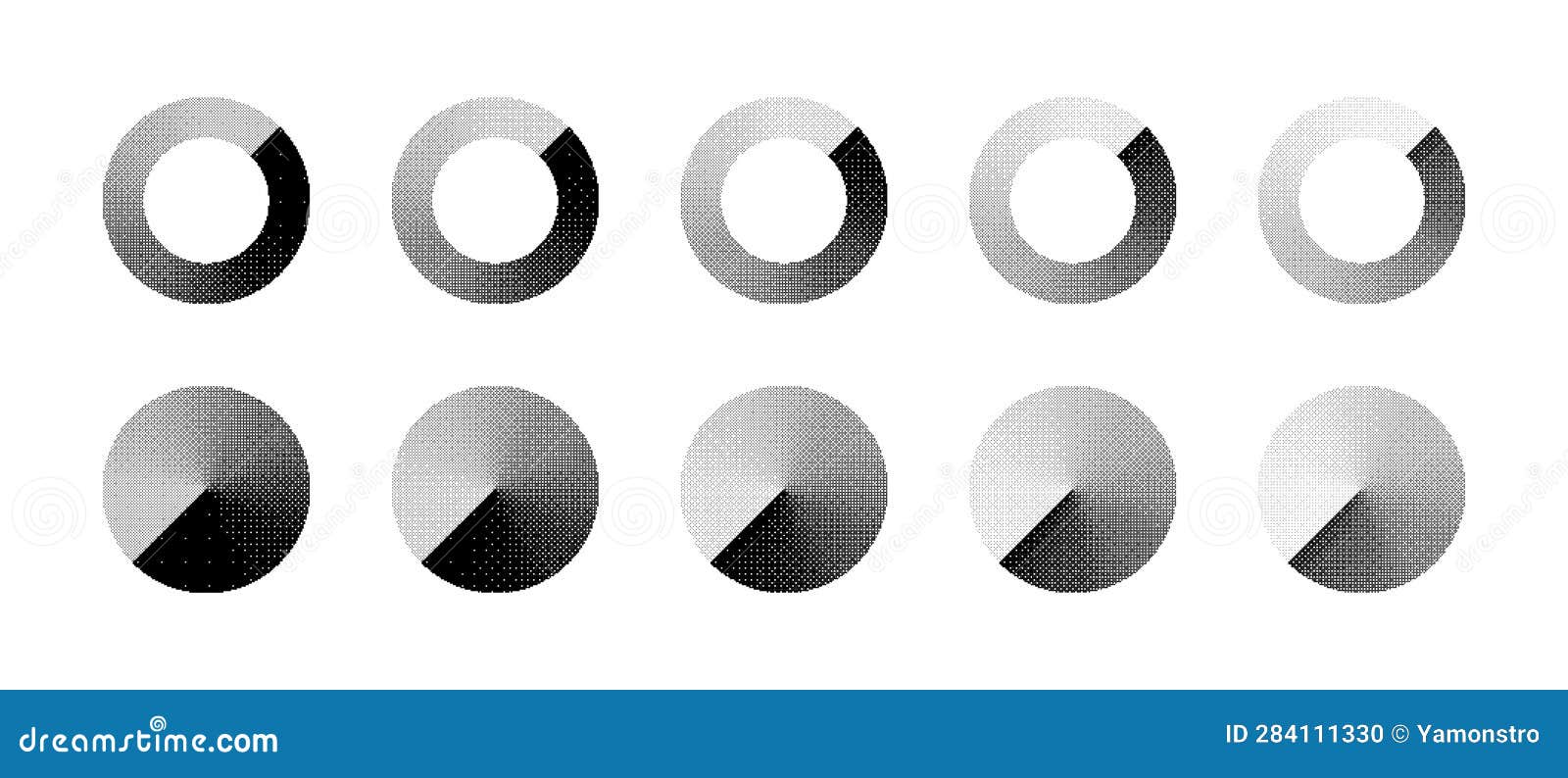 Circles Various Density of Bitmap Dither Clockwise Gradient Isolated on ...