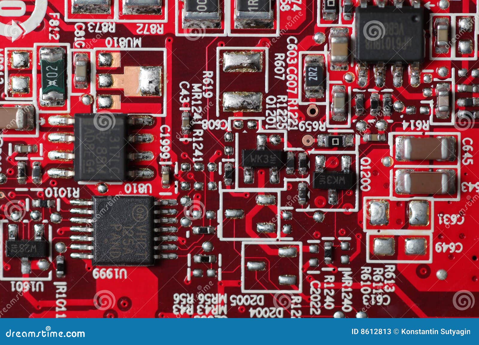 Complex Circuit Board With Glowing Semiconductor And Soldered ...