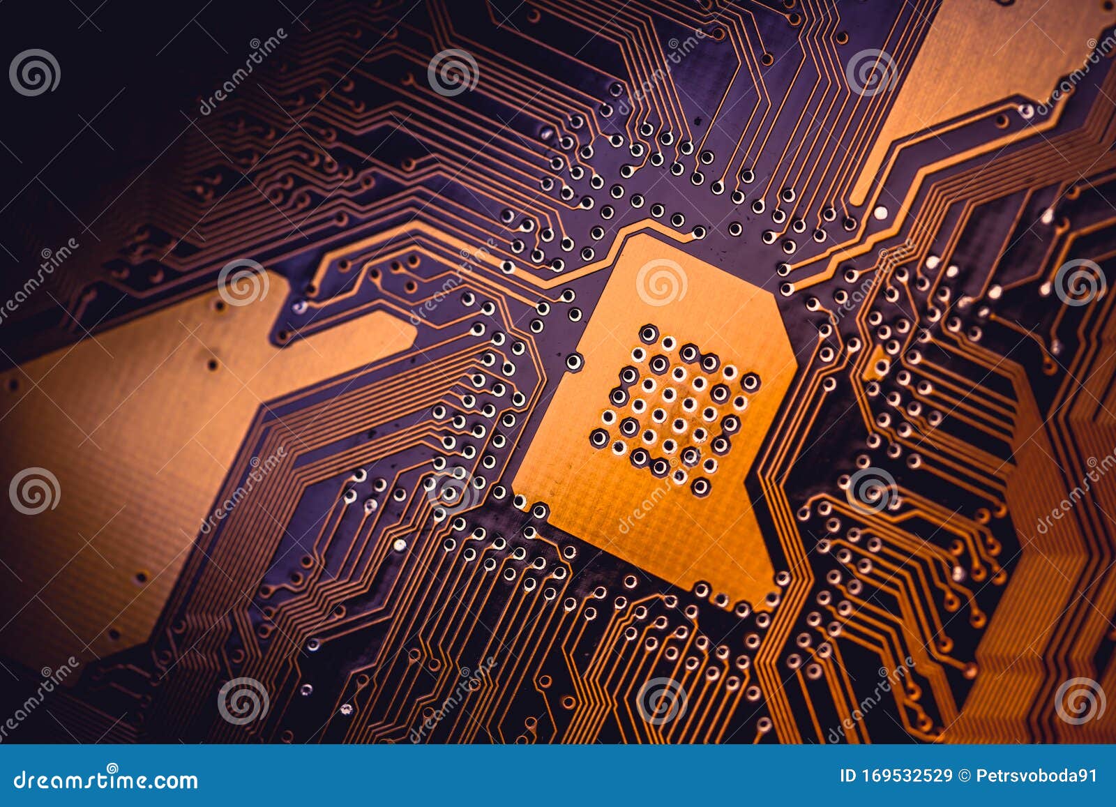 Circuit Board Abstract Background Texture. Macro Close-up. Orange PCB ...