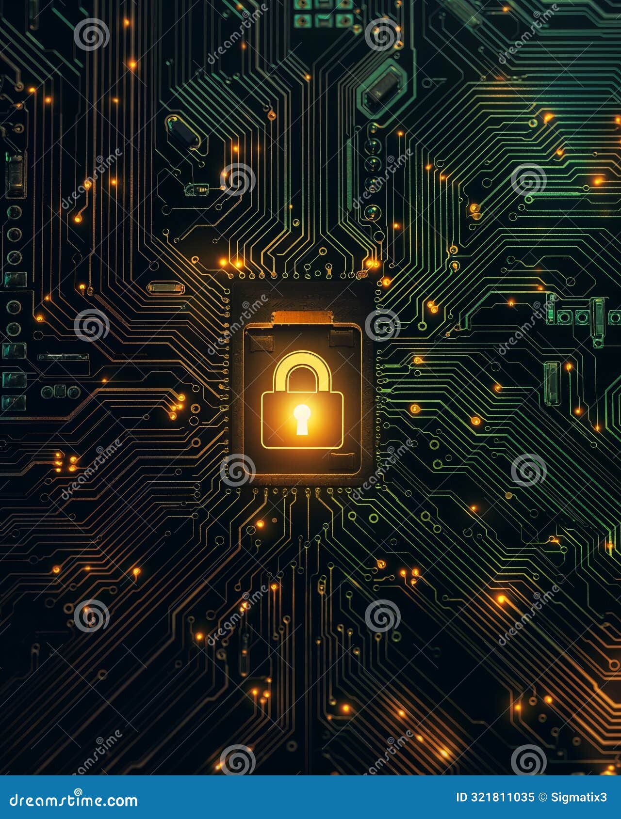 Circuit Board Background with Lock Symbol Symbolize Computer Security ...