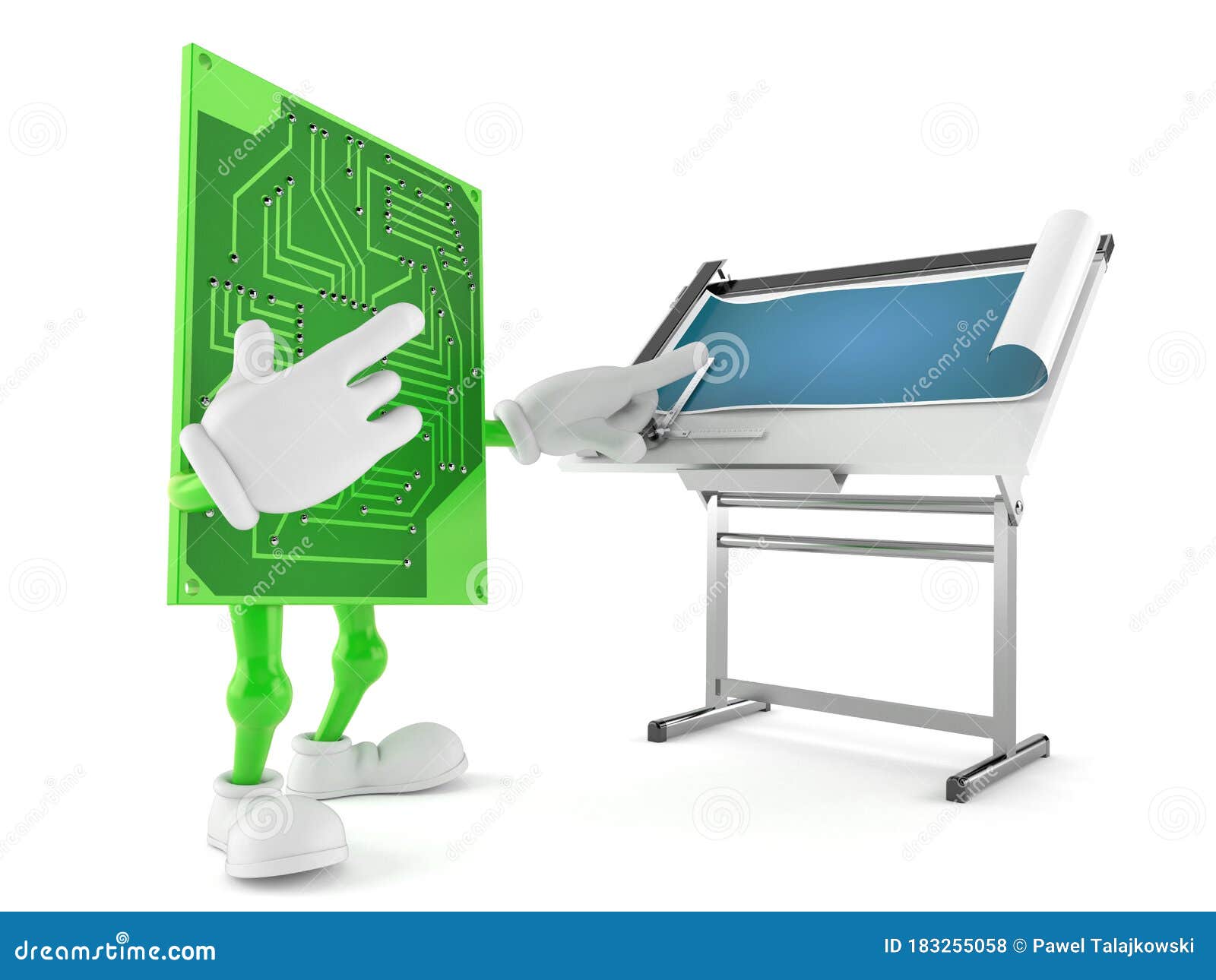 Circuit Board Character with Blueprint Stock Illustration ...
